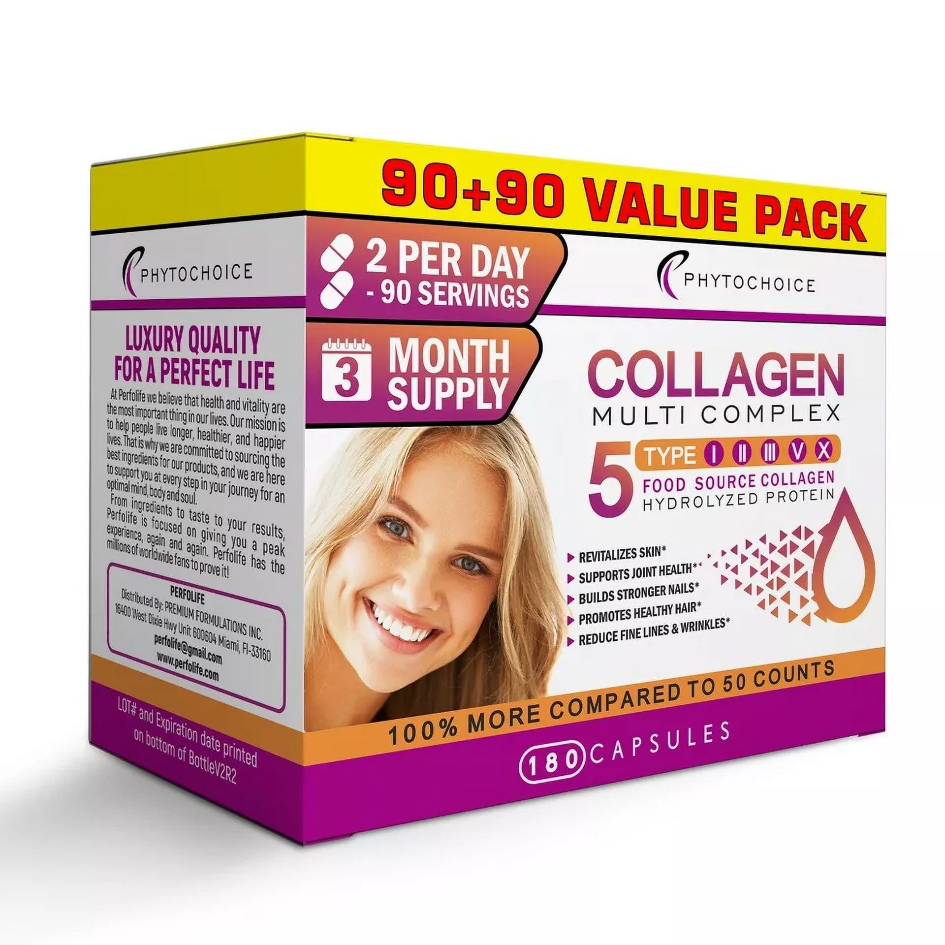 Multi Collagen Peptides-180 Capsules-Type I,II,III,V,X Anti-Aging ...