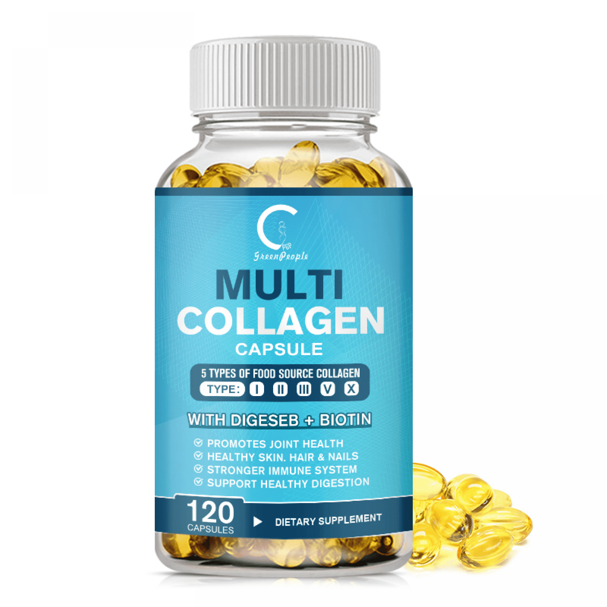 Multi Collagen Pills 5000mg, Types I, II, III, V & X for Hair Skin and ...