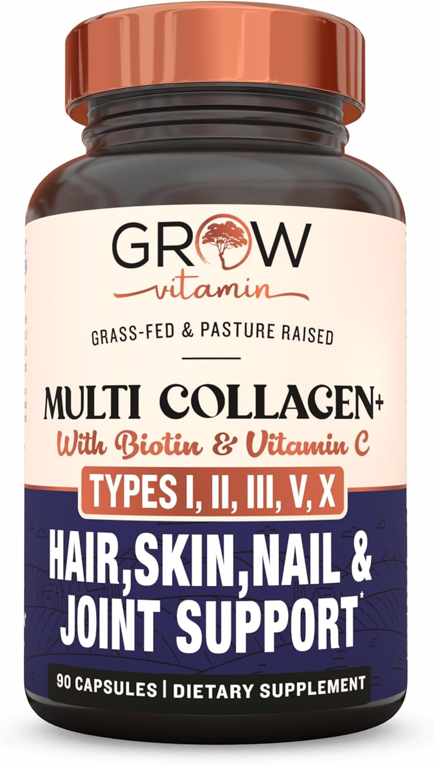 Grow Vitamin Multi Collagen Tablets, Types I II III V X, 1800mg, Biotin ...