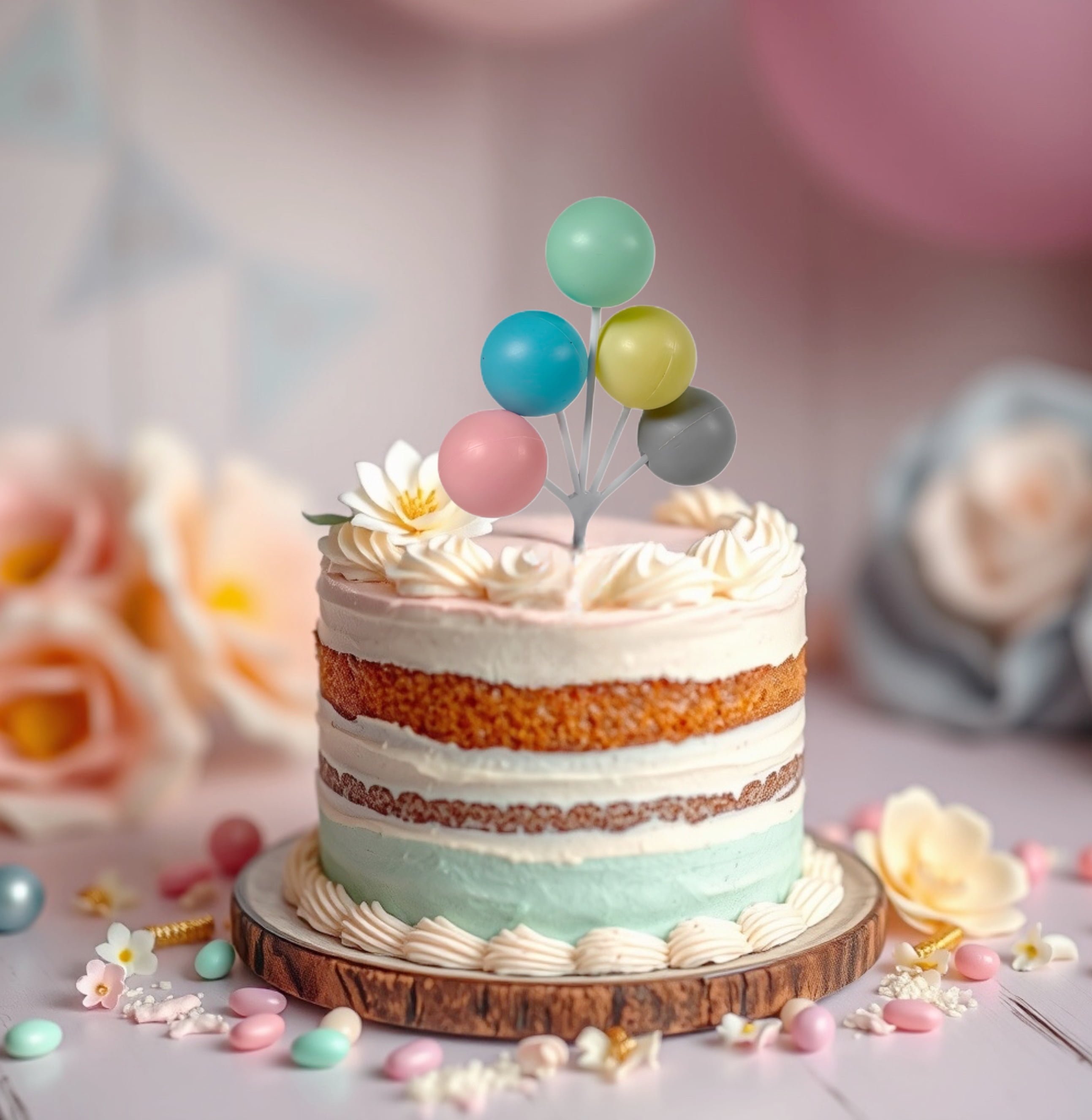 Multi Color Balloon Bouquet Cluster / Single Birthday Balloon Pick Cake ...