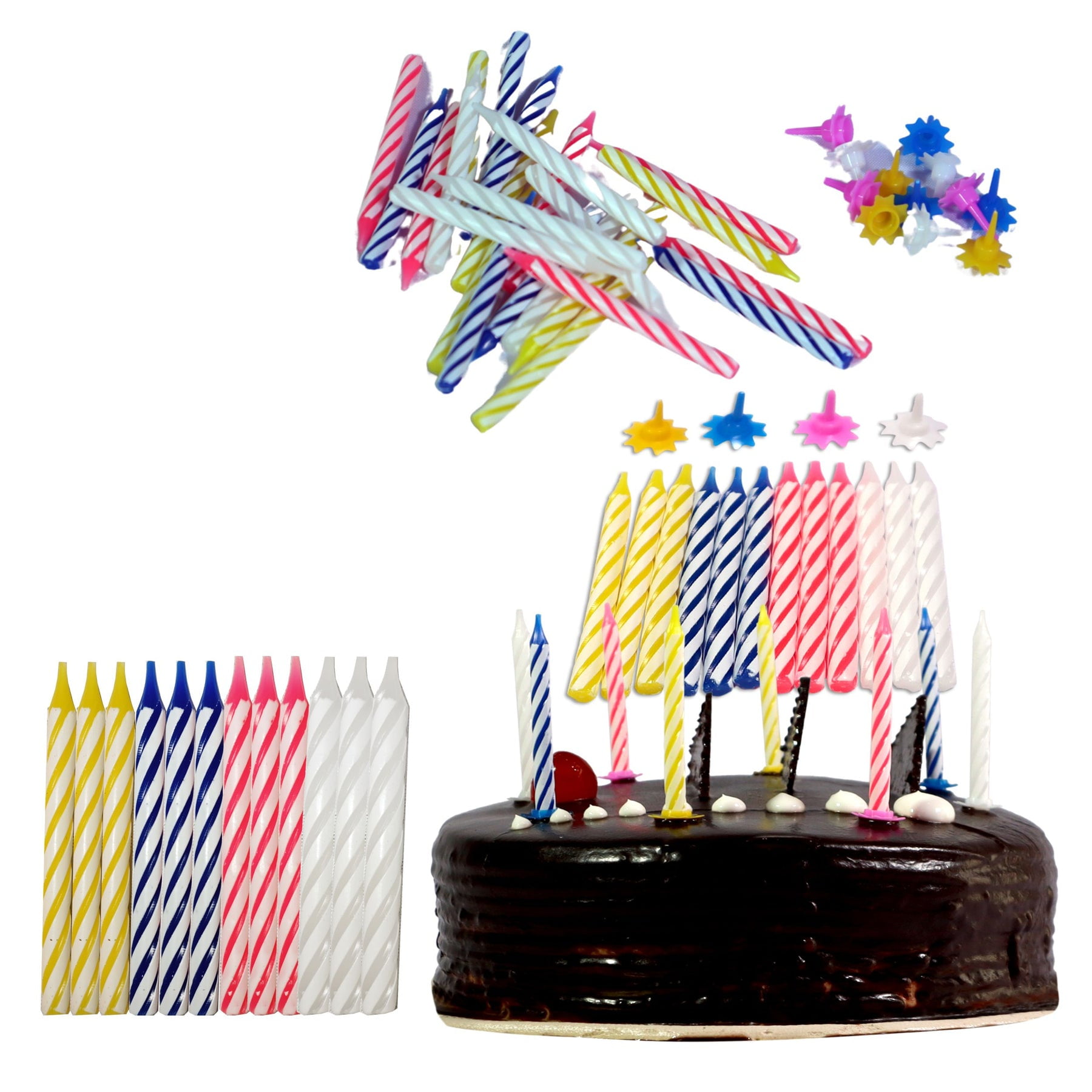 Multi Color Birthday Cake Candles with Holders, 2.3 Inch - Bright ...