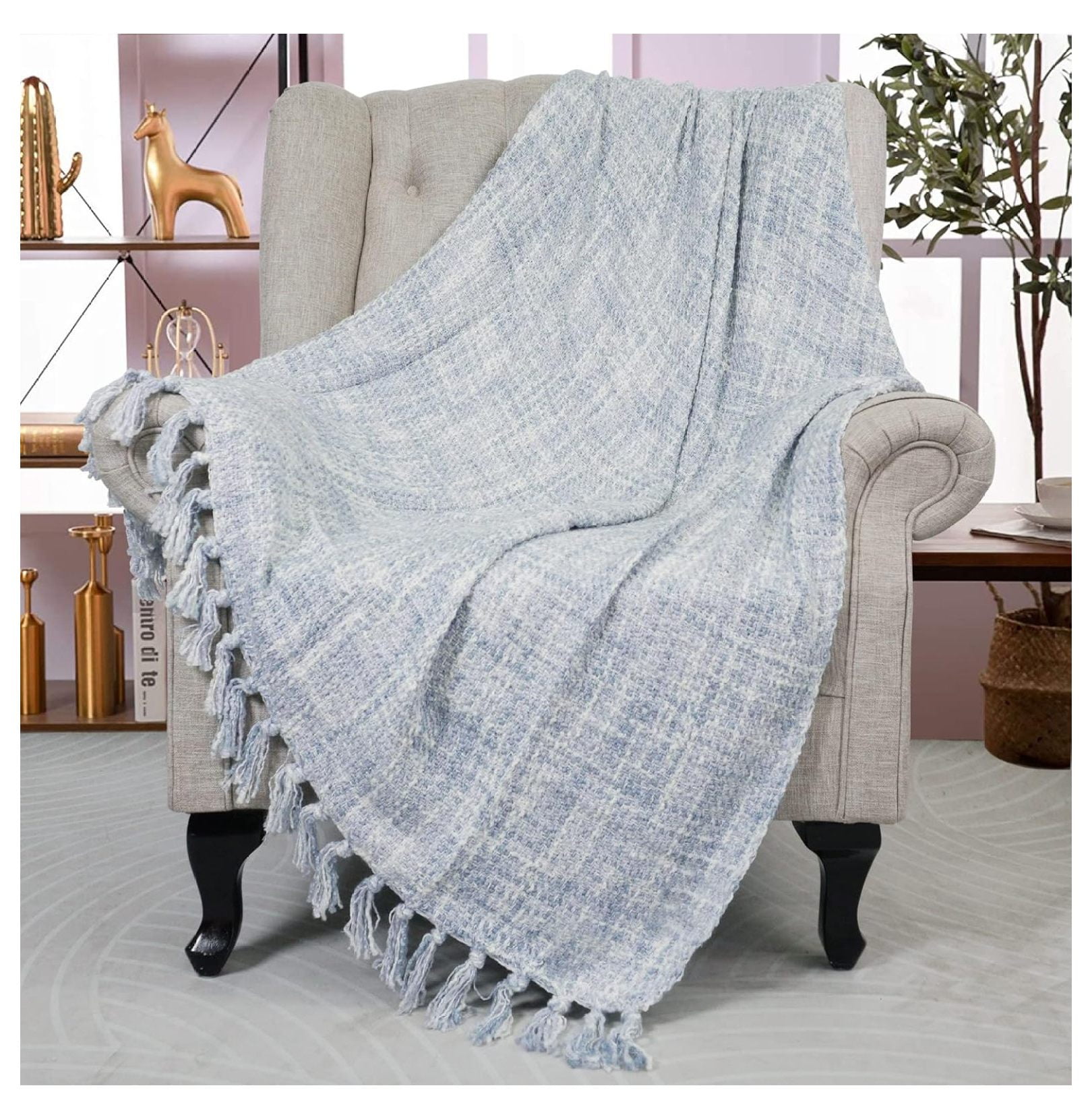 Multi Color Boho Knitted Throw Blankets with Fringe Tassels, Soft Chic ...