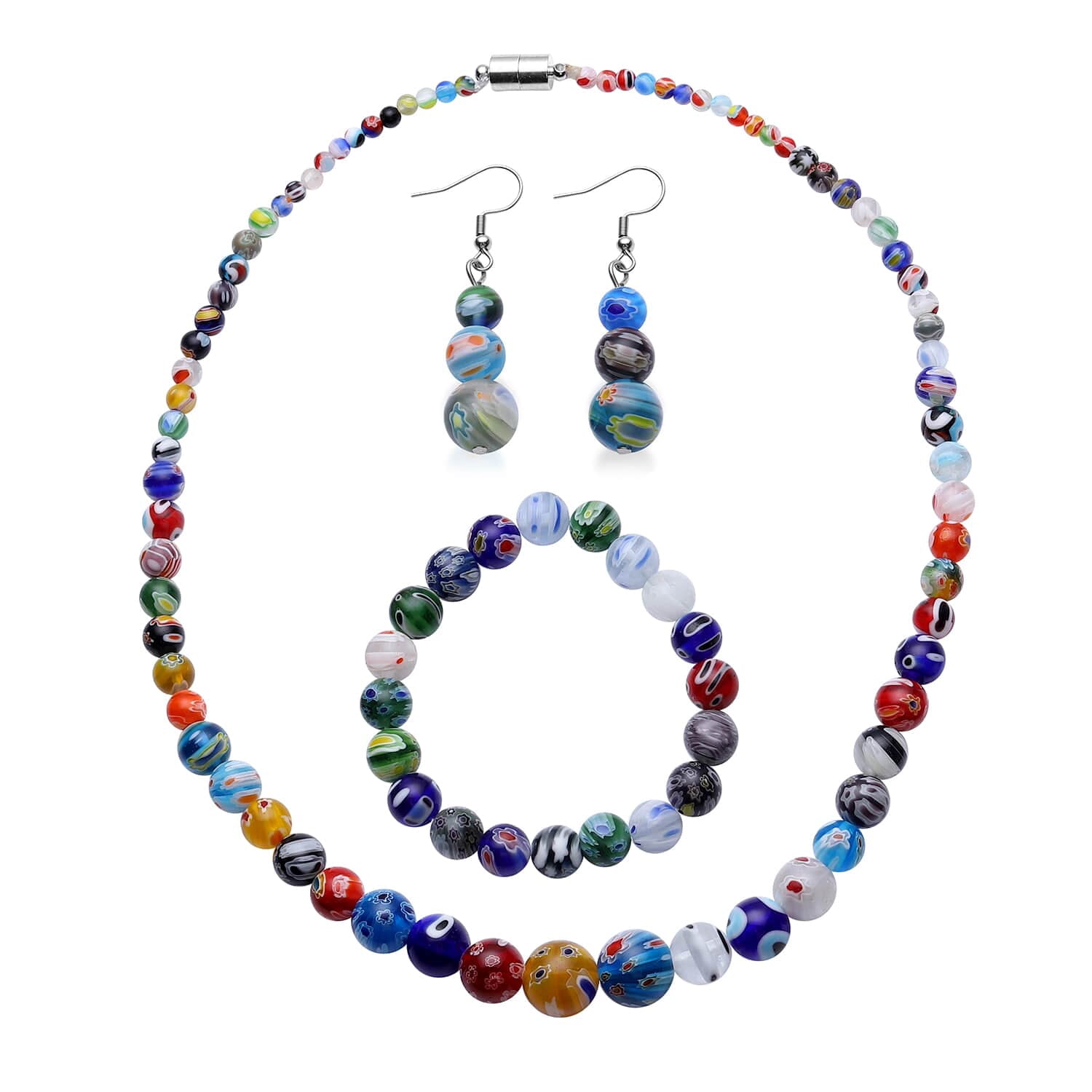 Multi Color Jewelry Set for Women Glass Beads Necklace Stretch Bracelet ...