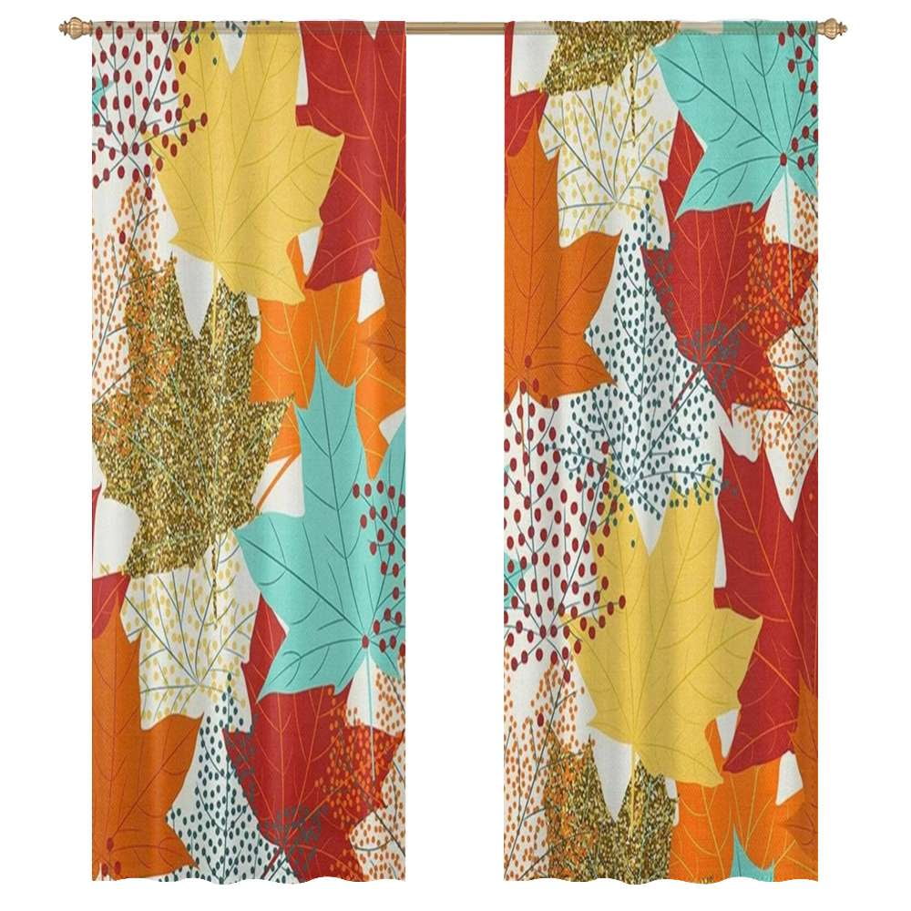 Multi-Color Leaves Modern Tulle Window Curtains for Living Room Luxury ...
