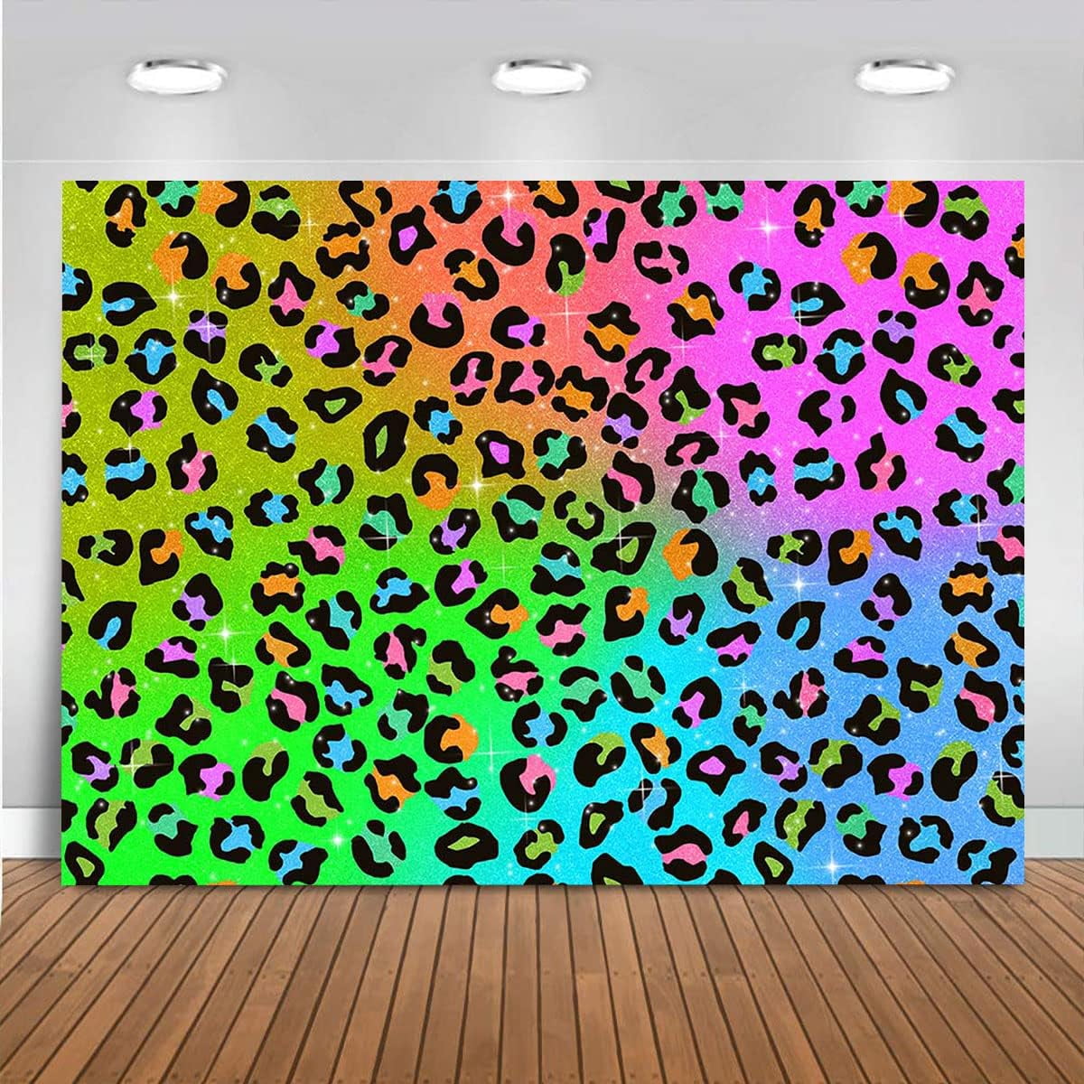 Multi Color Leopard Birthday Backdrop for Girls Glitter Rainbow Leopard ...
