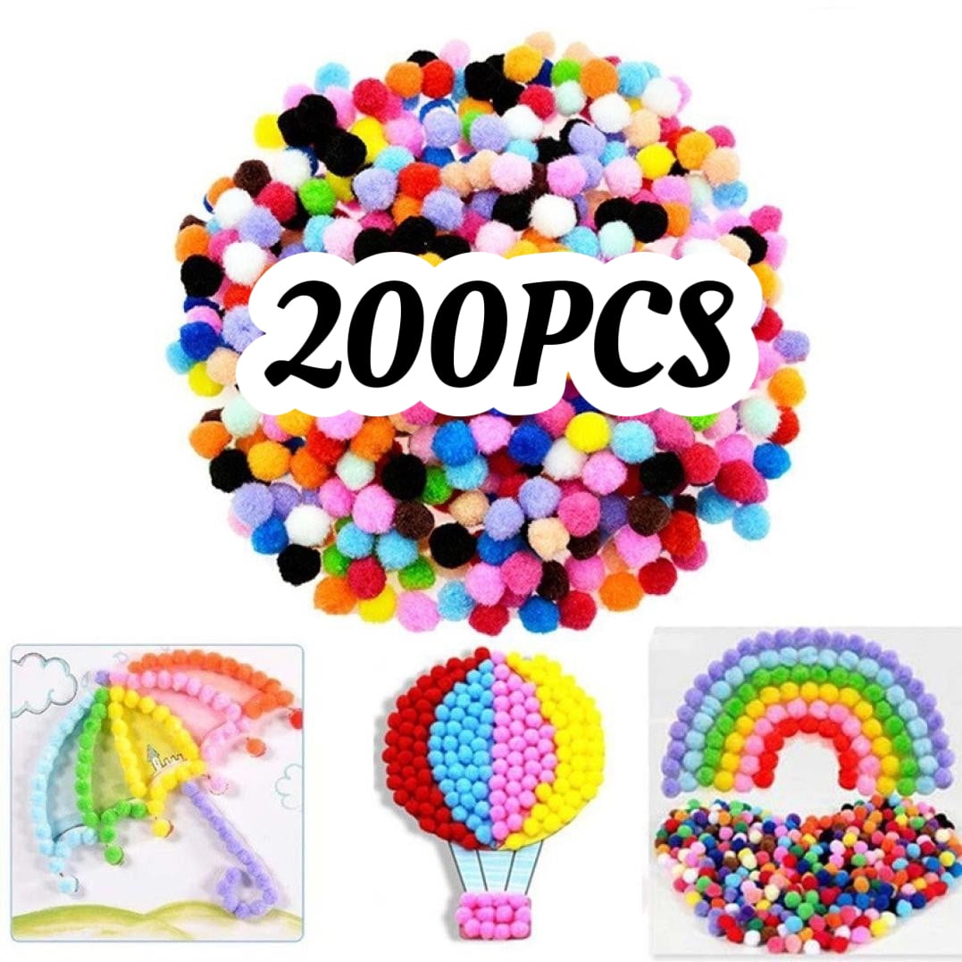 Multi-Color Pom Poms, 200 pcs Assorted Size & Color, Pom Poms for Arts ...