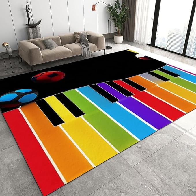 Multi-Color Rainbow Piano Pattern Area Rug, Piano Football Stage ...