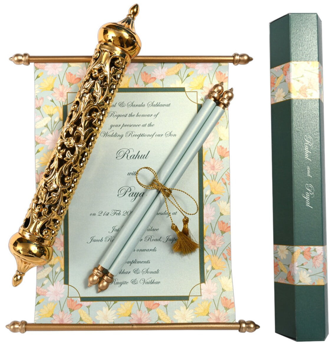 Multi Color Scroll Invitation, Rich, Elegant, Anniversary, Engagement ...