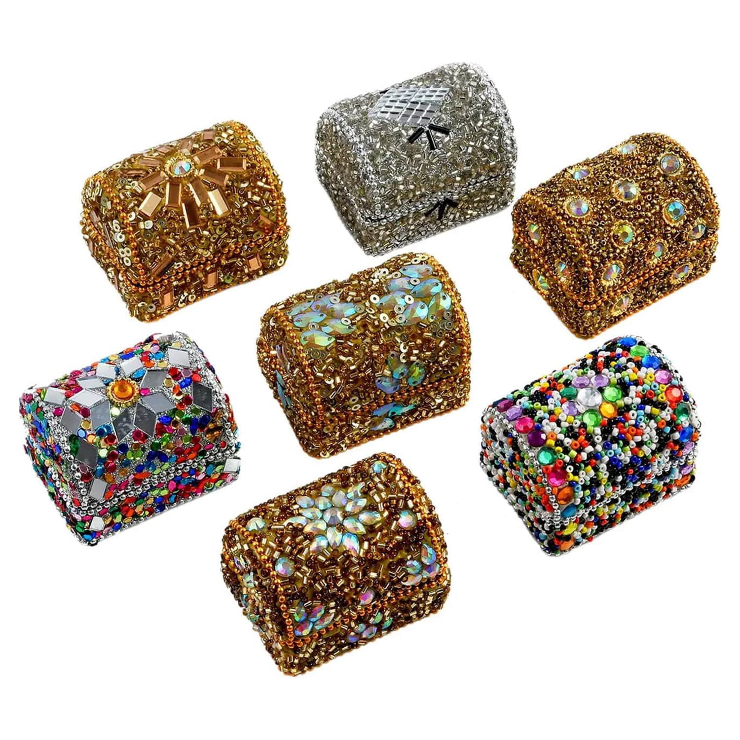 Set of 7 Handcrafted Multicolor Treasure Chest Mini Wooden Box Beads ...