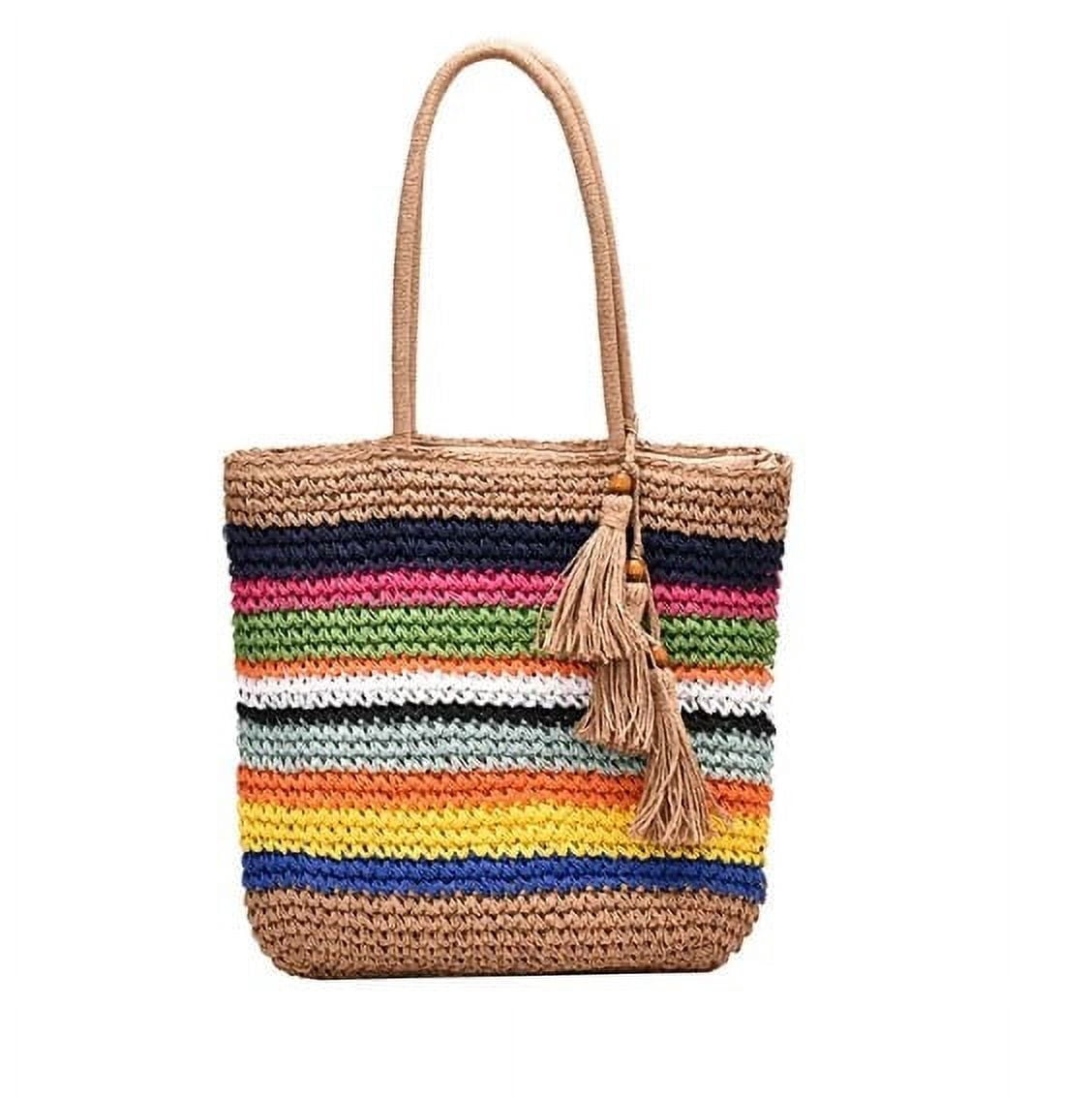 Multi-Color Striped Straw Tote Bag with Tassel - Walmart.com