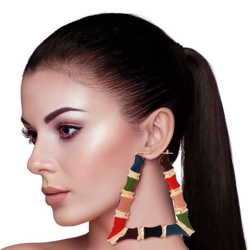Multi Color Trapezoid Bamboo Hoops Earrings - Walmart.com