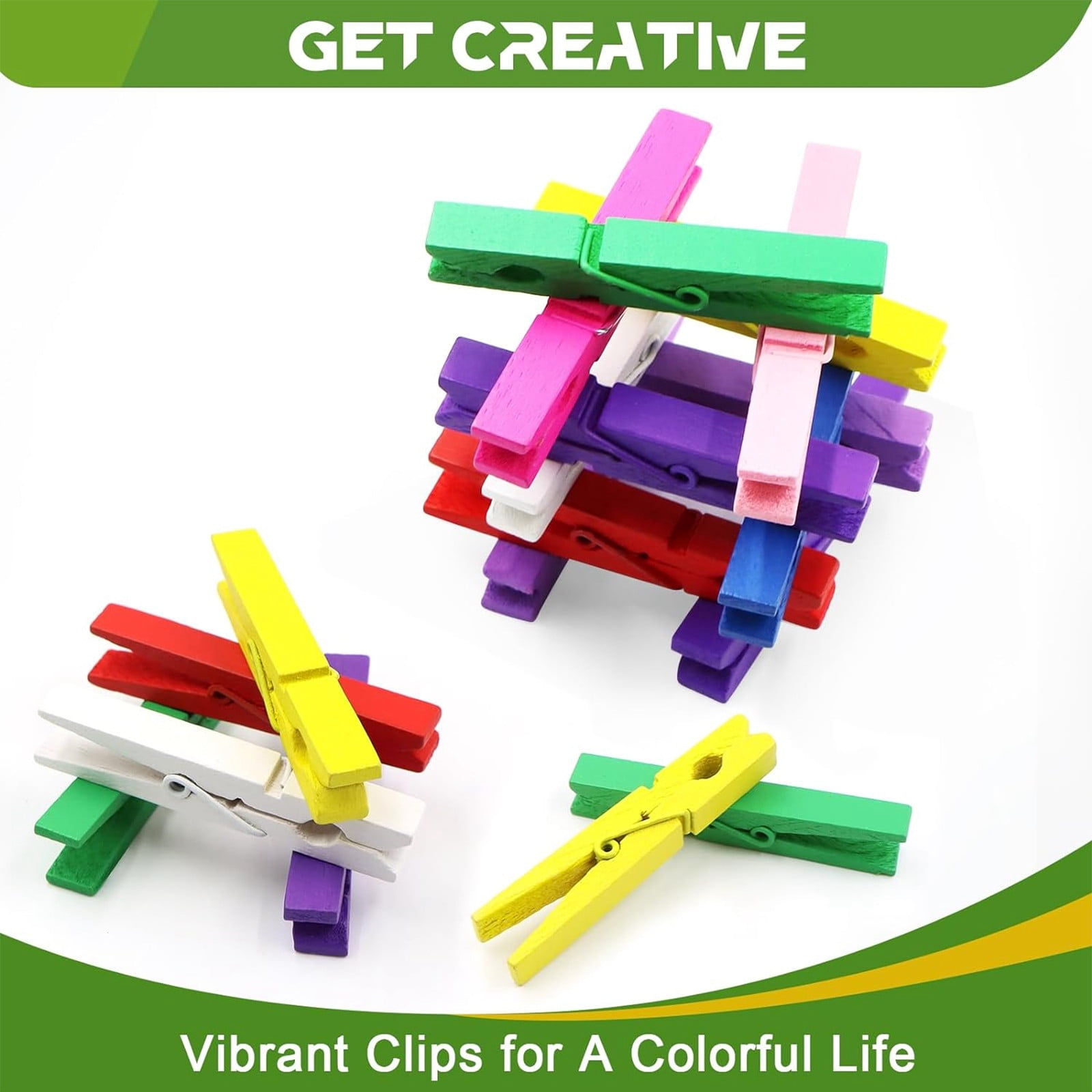 Multi-Color Wooden Clothespins, 20-Pack Heavy Duty Clothes Drying Clips ...