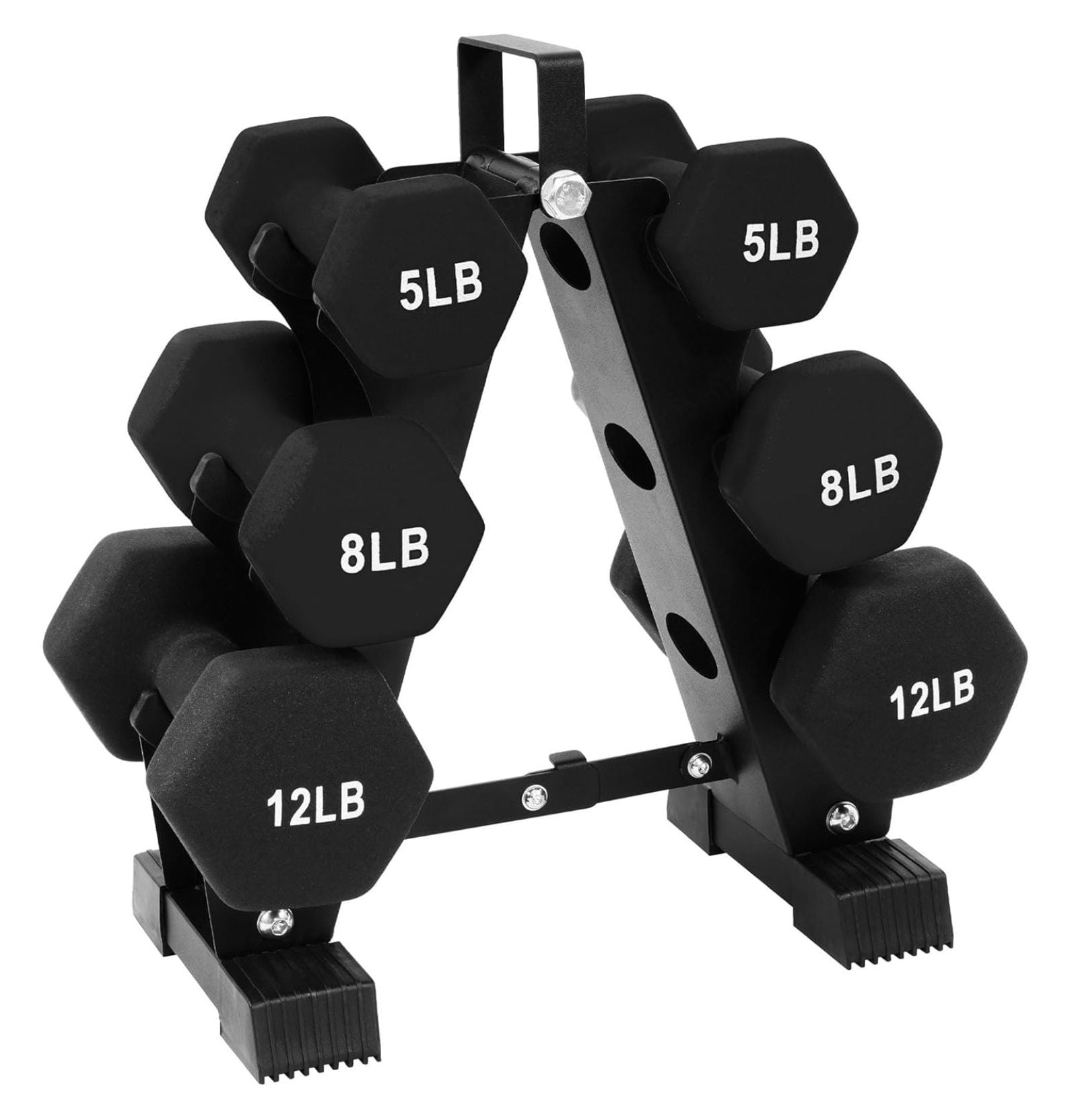 Multi-Color or Black Neoprene Coated Hexagon Dumbbell Set with Stand ...