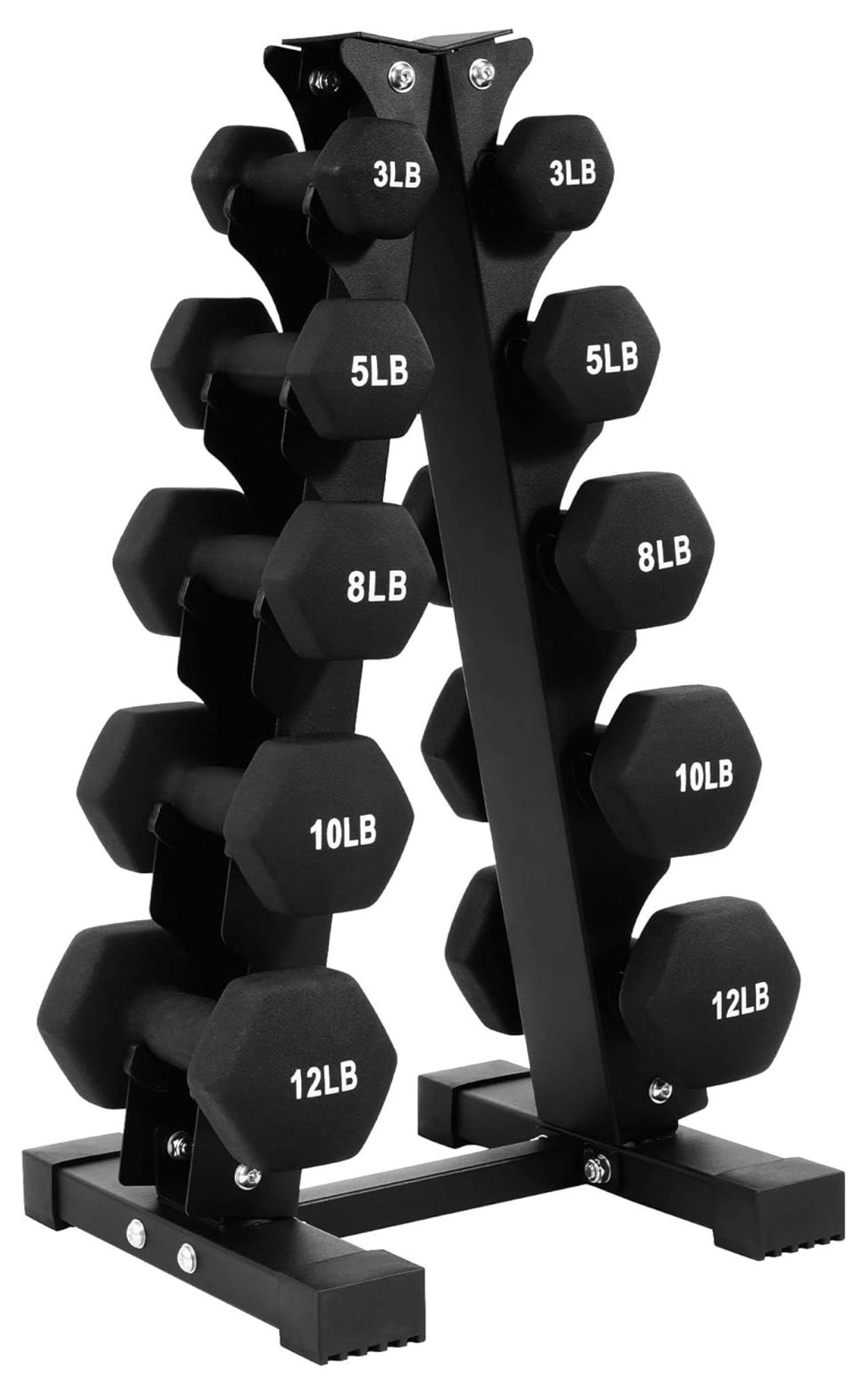 Multi-Color or Black Neoprene Coated Hexagon Dumbbell Set with Stand ...