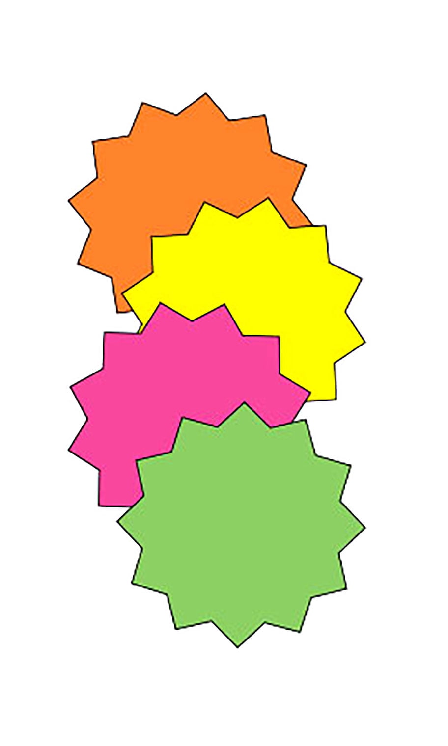 Multi-Colored Fluorescent Star Burst Sign Cards - 3"W x 3"H - Pack of ...