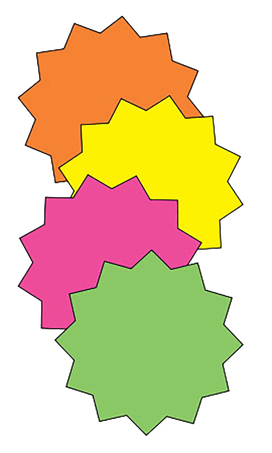 Multi-Colored Fluorescent Star Burst Sign Cards - 4"H x 4"H - Pack of ...