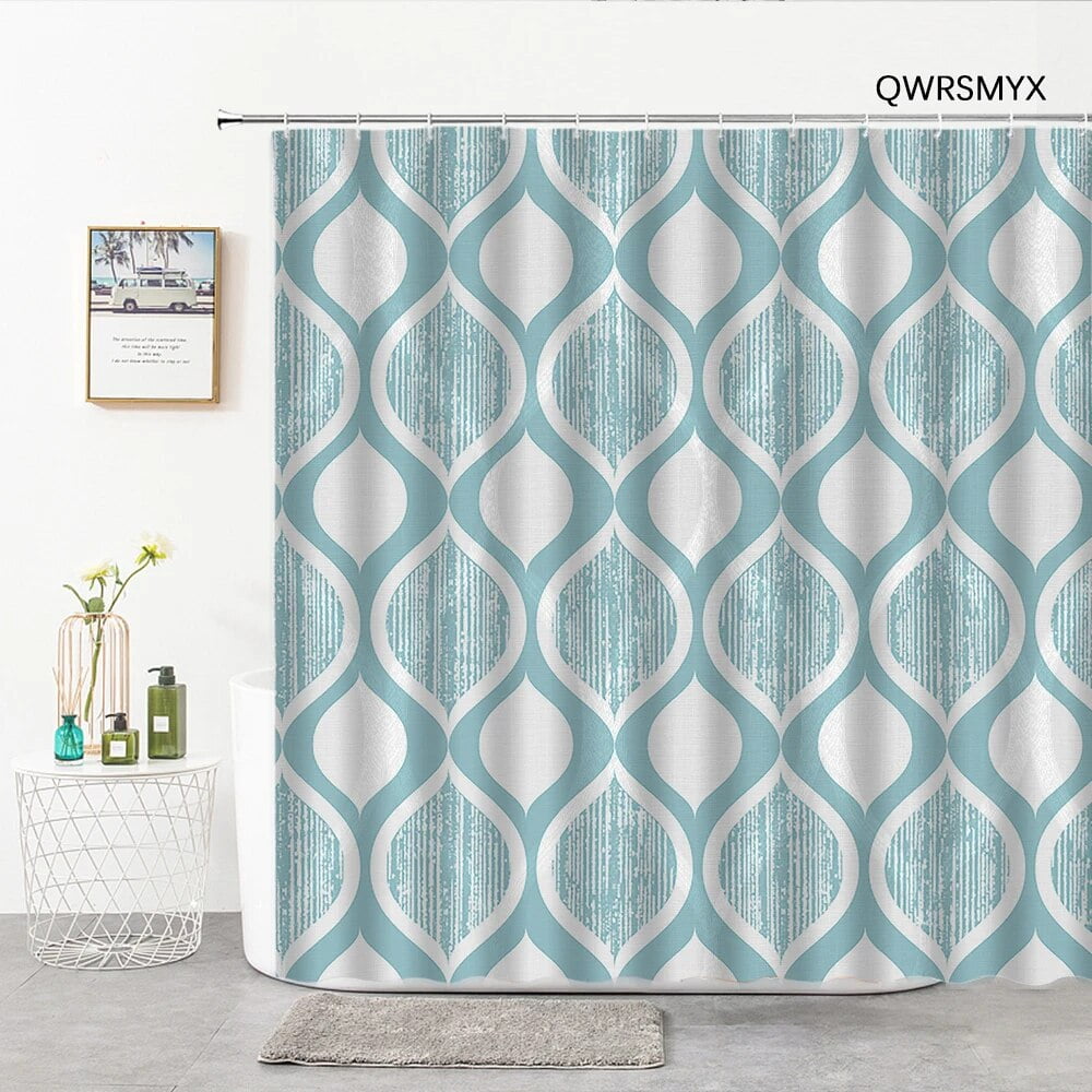 Multi Colored Leaves Pattern Shower Curtains Set Hooks Geometry ...