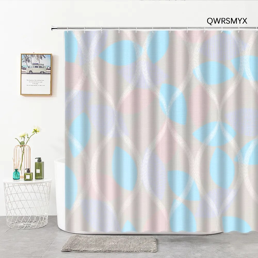 Multi Colored Leaves Pattern Shower Curtains Set Hooks Geometry ...