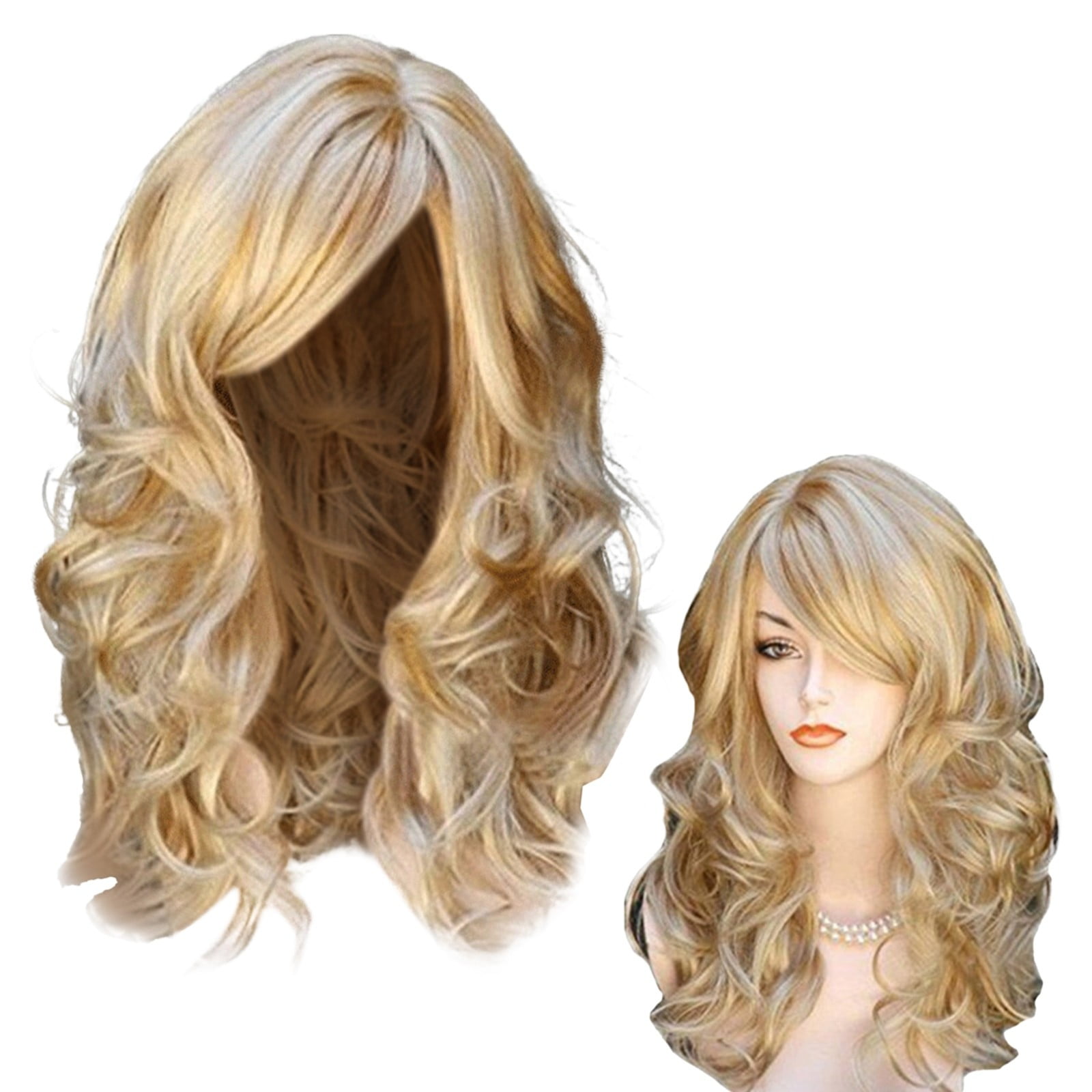 Multi-Colored Medium-Length Curly Synthetic Wig (Gold), Heat-Friendly ...