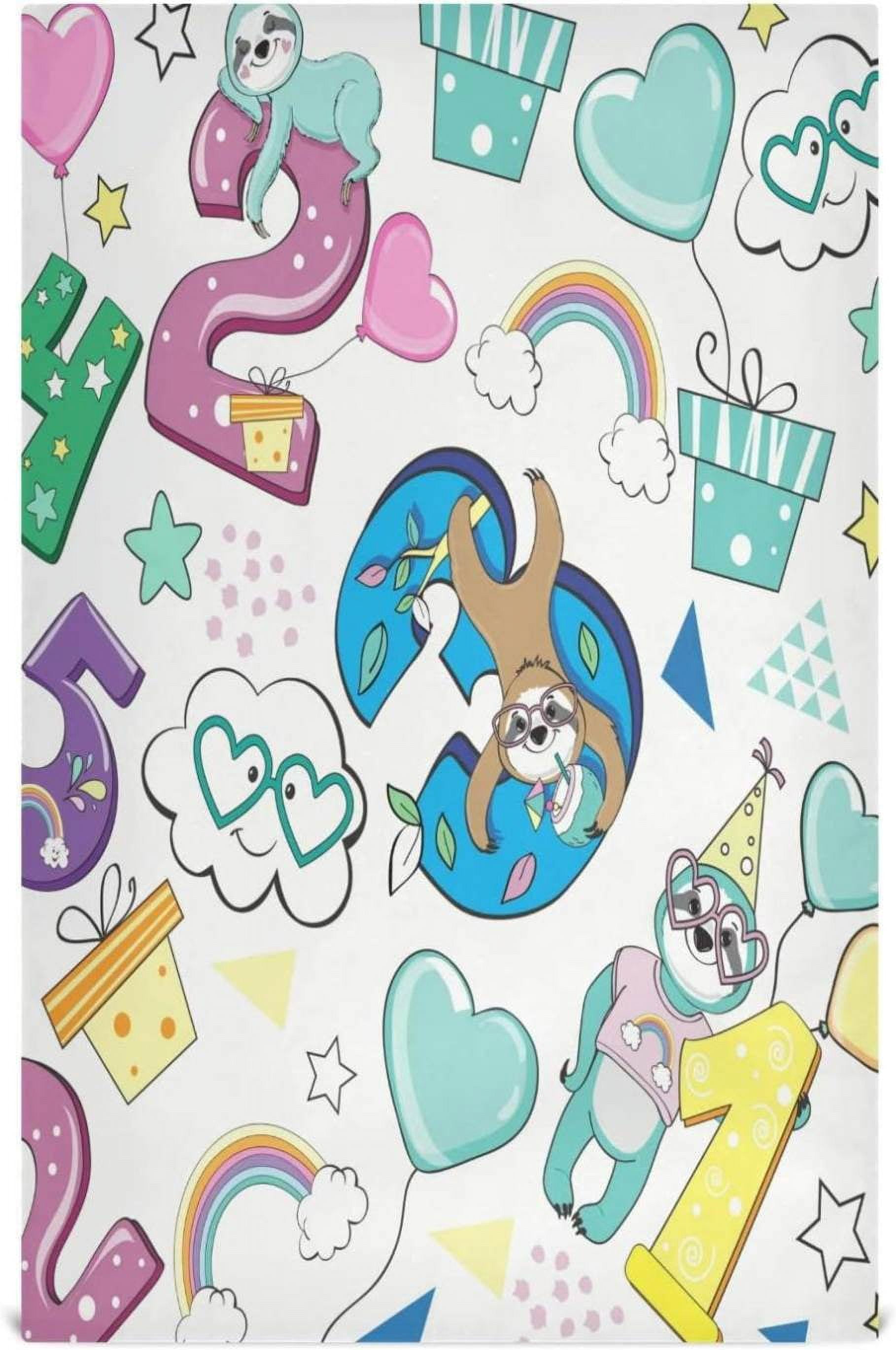 Multi Colored Numbers Sloths Dish Towels Set of 6, Rainbow Balloon ...