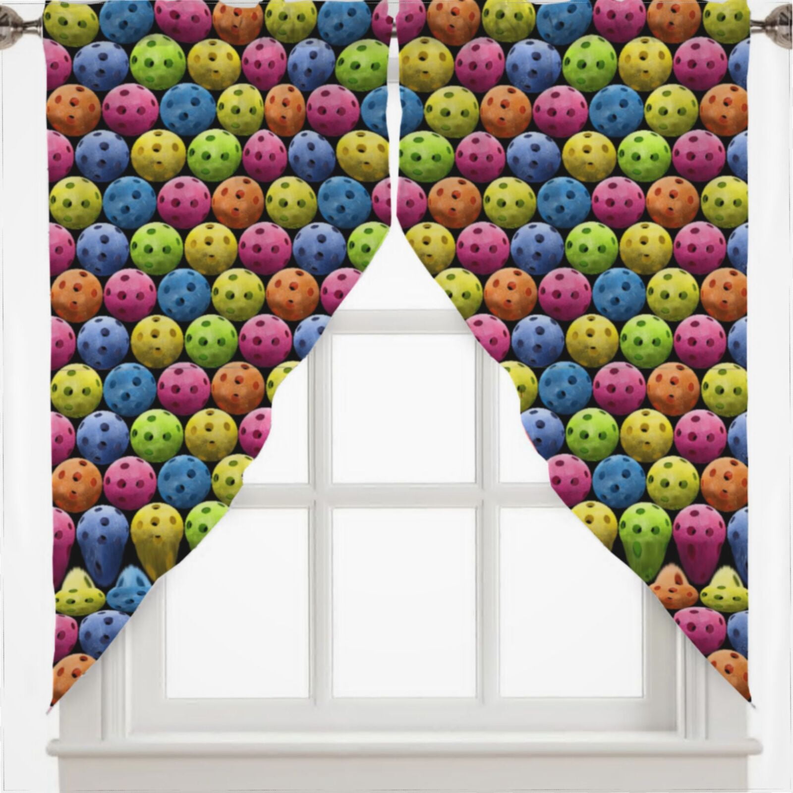 Multi Colored Pickleballs Swag Valances For Windows 2 Pack For Kitchen ...