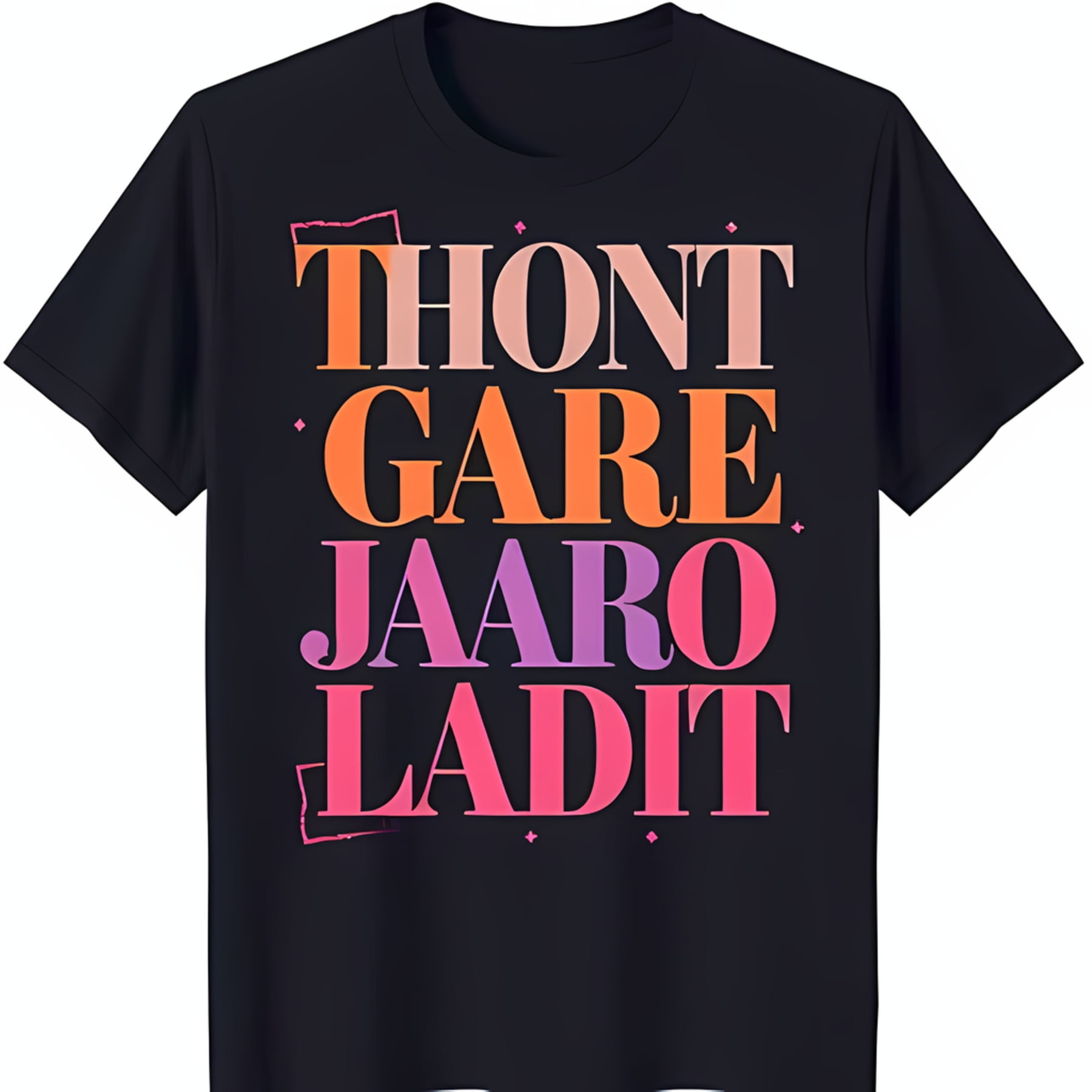 Multi Colored Text Black T-Shirt 'THONT JAARO LADIT' Graphic Tee - Walmart.com