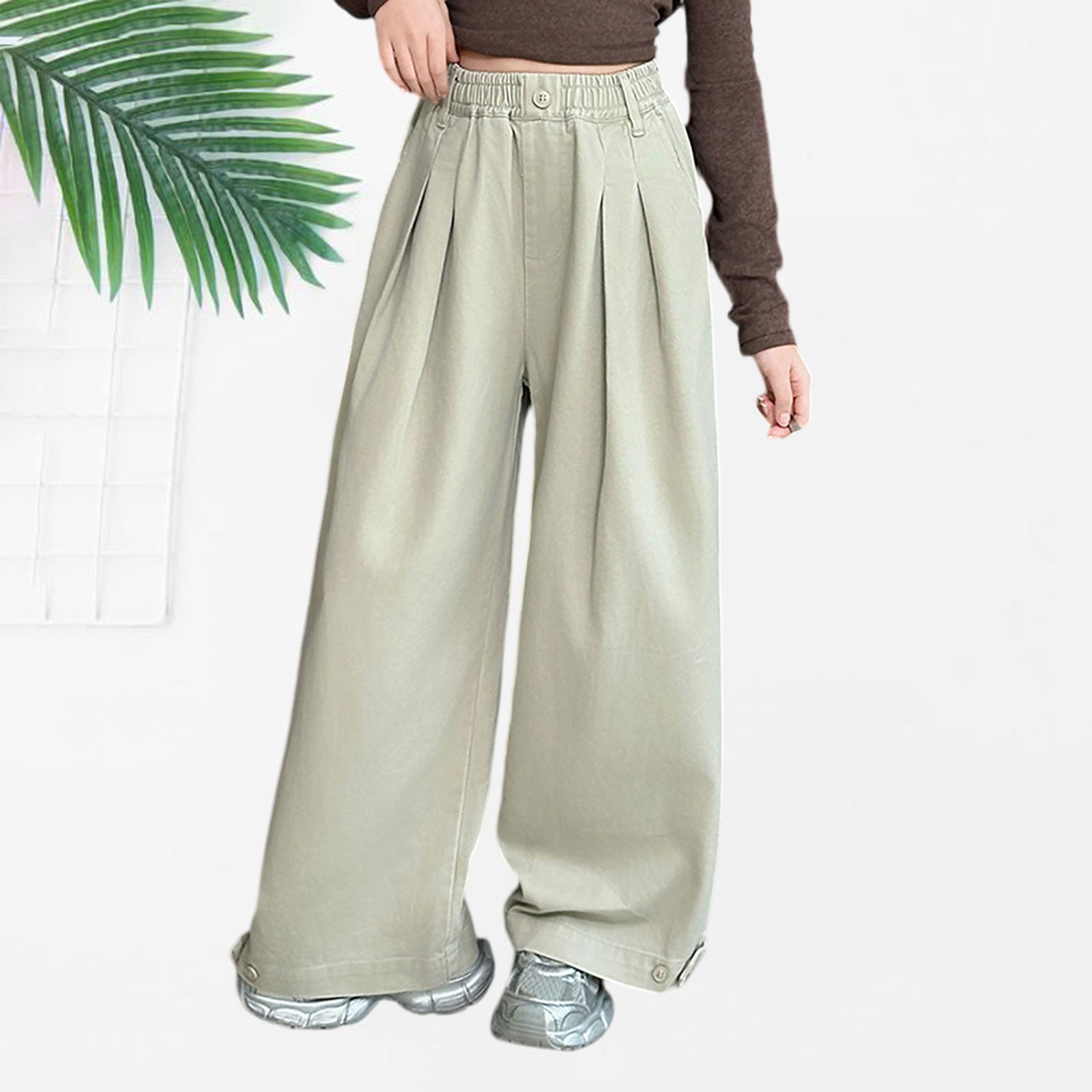 Multi Colors Pleated Baggy Wide Leg Pants, Wrinkle Resistant Fabric for ...