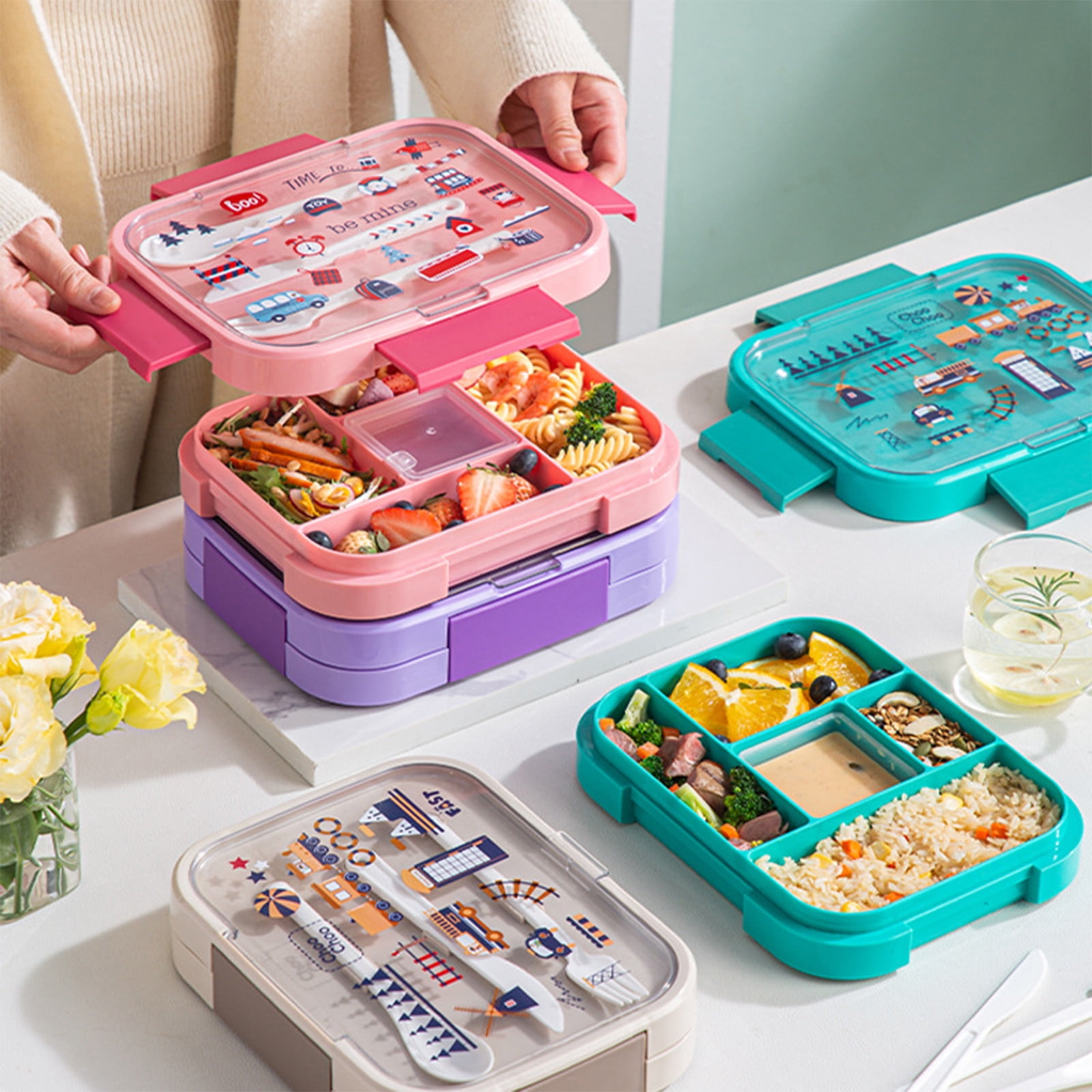 Multi Compartment Lunch Box, Divided Fruit Light Meal Container ...