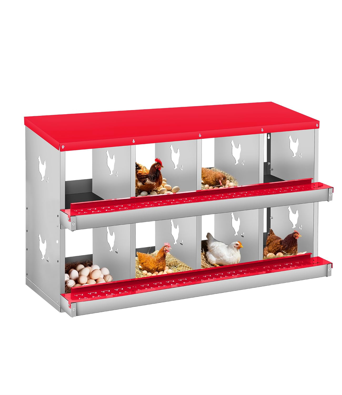 Multi-Compartment Nesting Box for Chickens, 2-Tier Carbon Steel Chicken ...