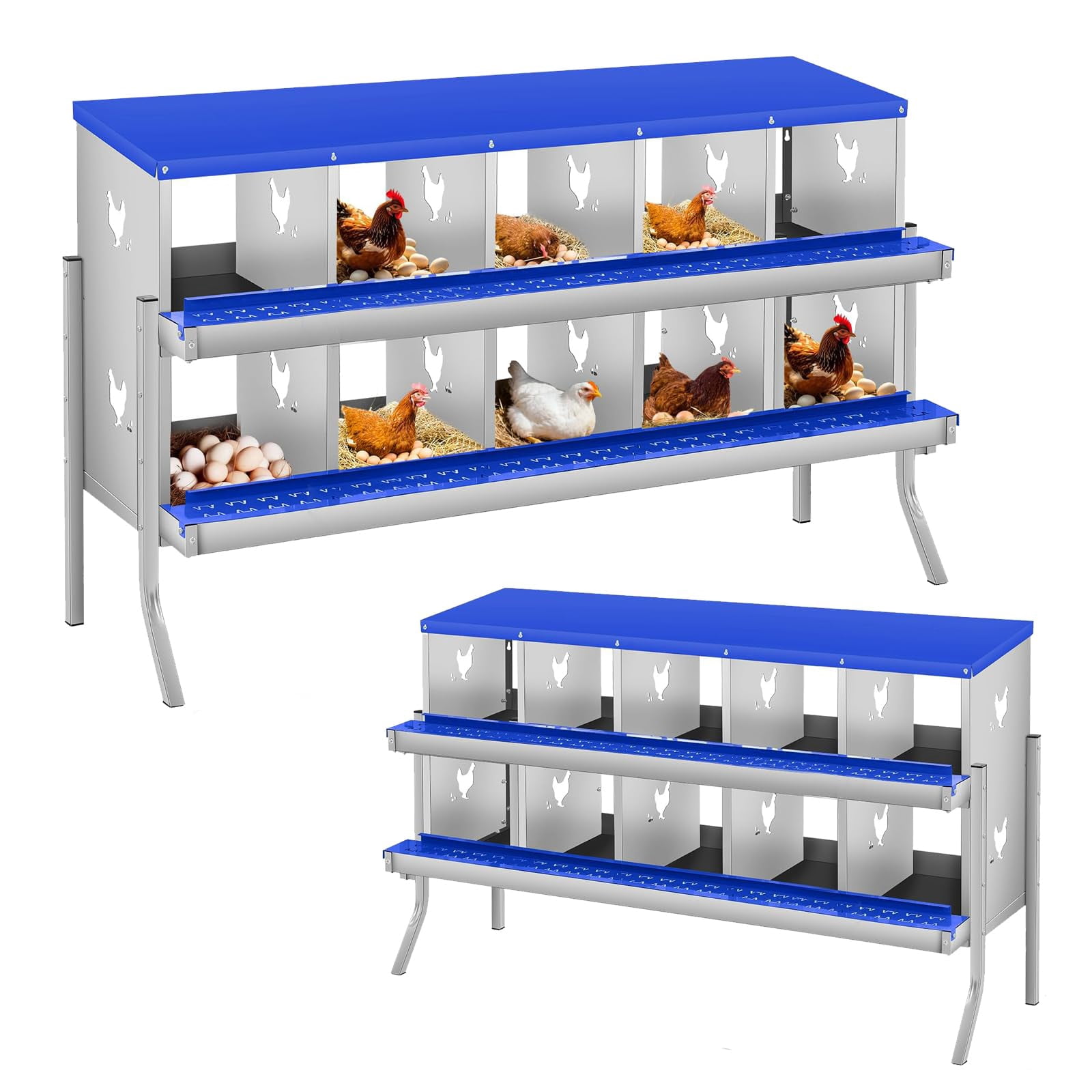 Multi-Compartment Nesting Box for Chickens, 2-Tier Carbon Steel Chicken ...