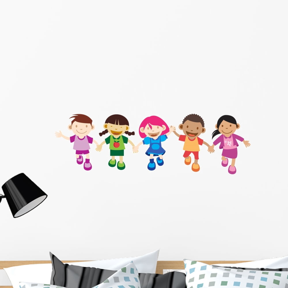 Multi Culture Kids Playing Wall Mural Decal Sticker, Wallmonkeys Peel ...