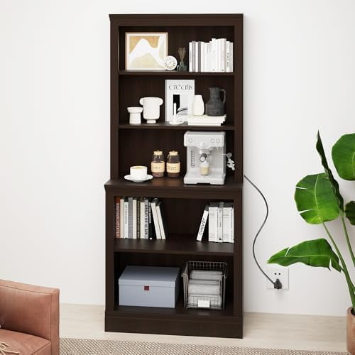 Multi-Depth Bookcase 5 Shelf Cherry Wood Bookshelf, 33in Bookcases with ...