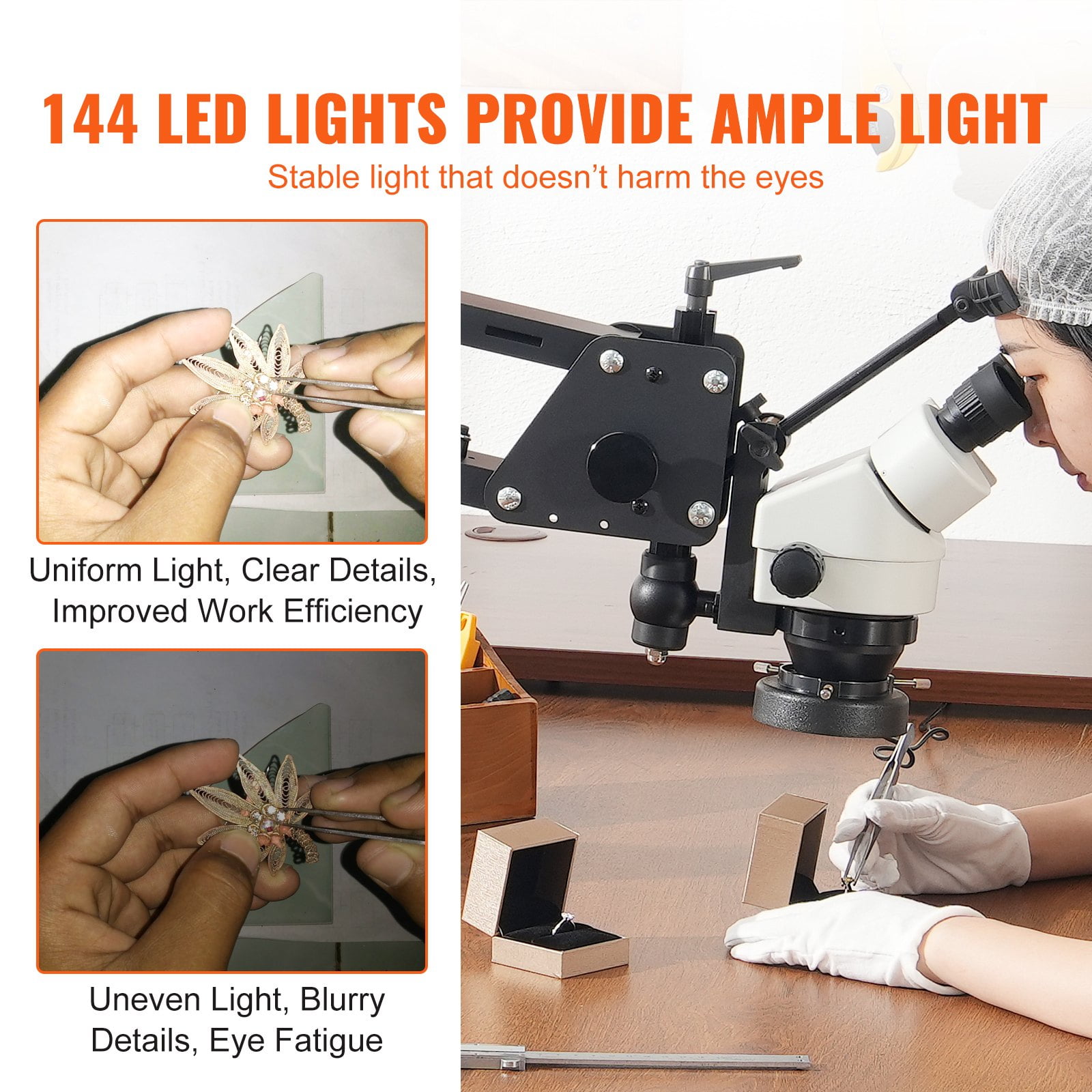 Multi-Directional Microscope with Spring Bracket & Ring Light – 7X-45X ...