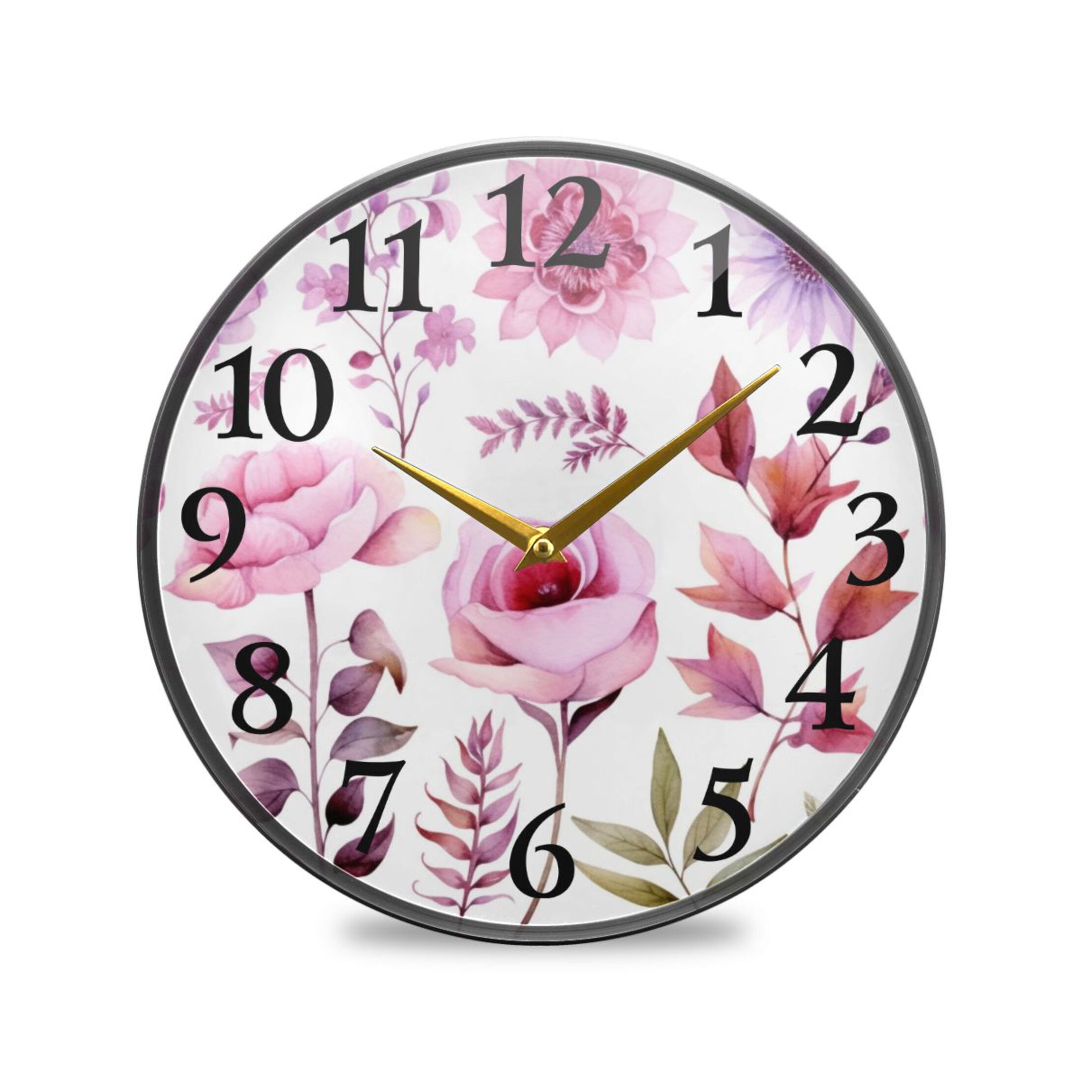 Multi Flowers Wall Clocks Battery Operated 9.5 Inch Round Clock Acrylic ...