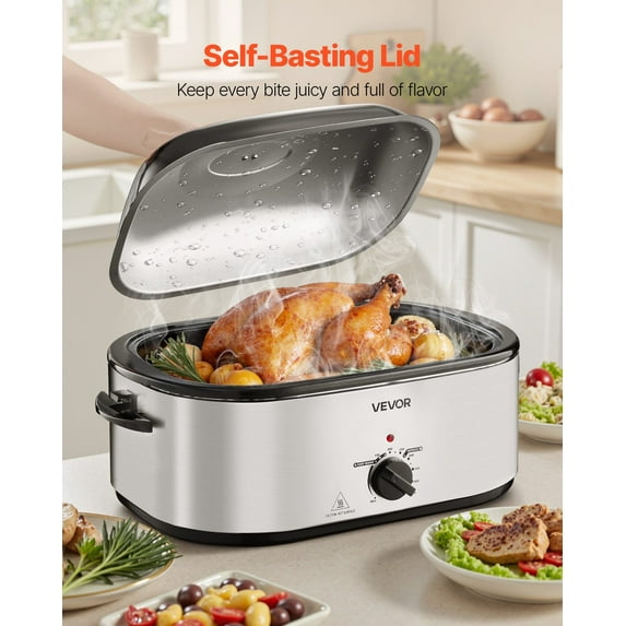 Multi-Function 24QT Electric Roasting Pan, Self-Basting Lid, 3-Bin ...