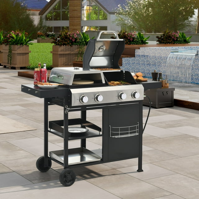 Multi-Function Burner Gas Grill and Griddle Combo with Cover and 2 Side ...