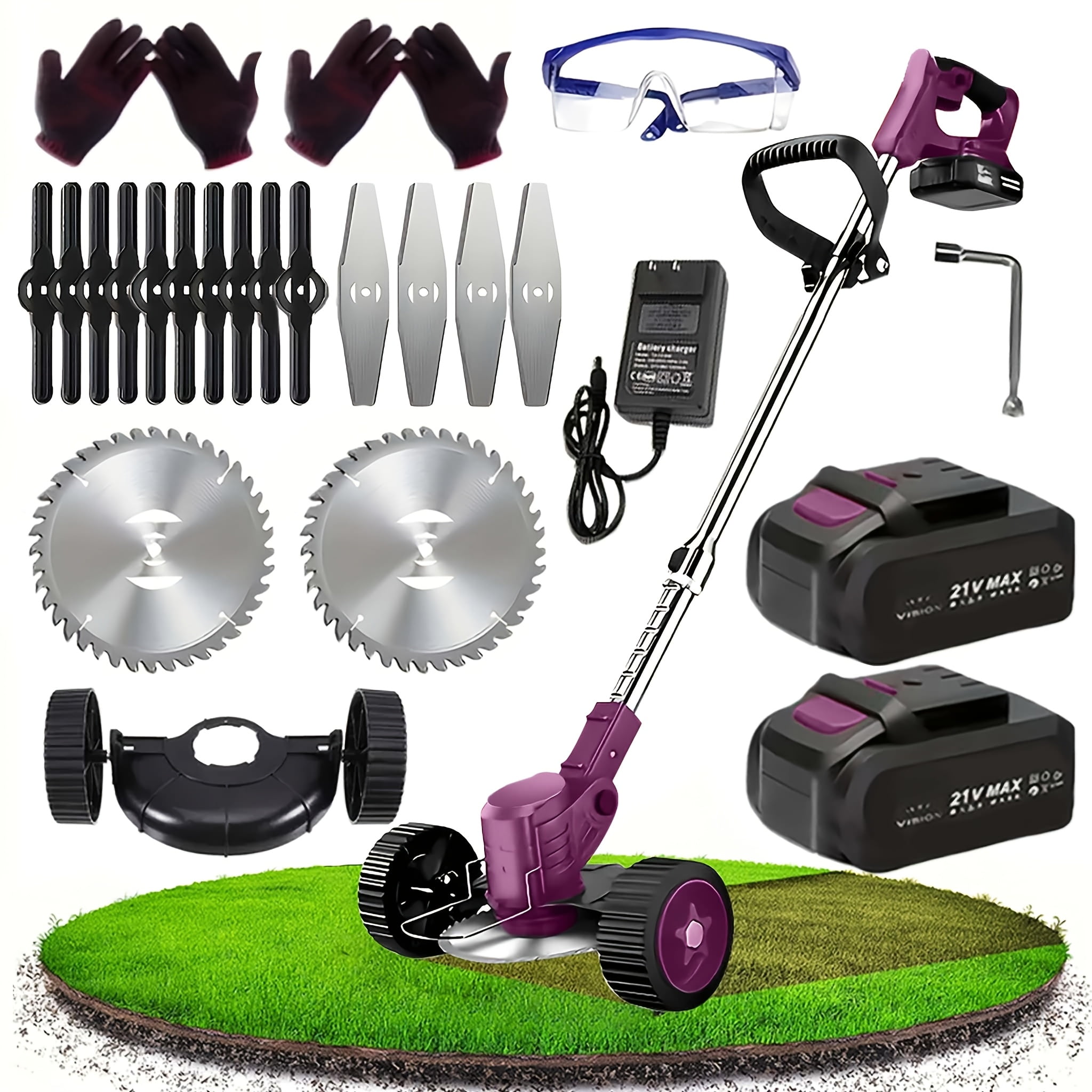 Multi-Function Cordless Lawn Mower with 2 Batteries, 3 Blades & Gifts ...