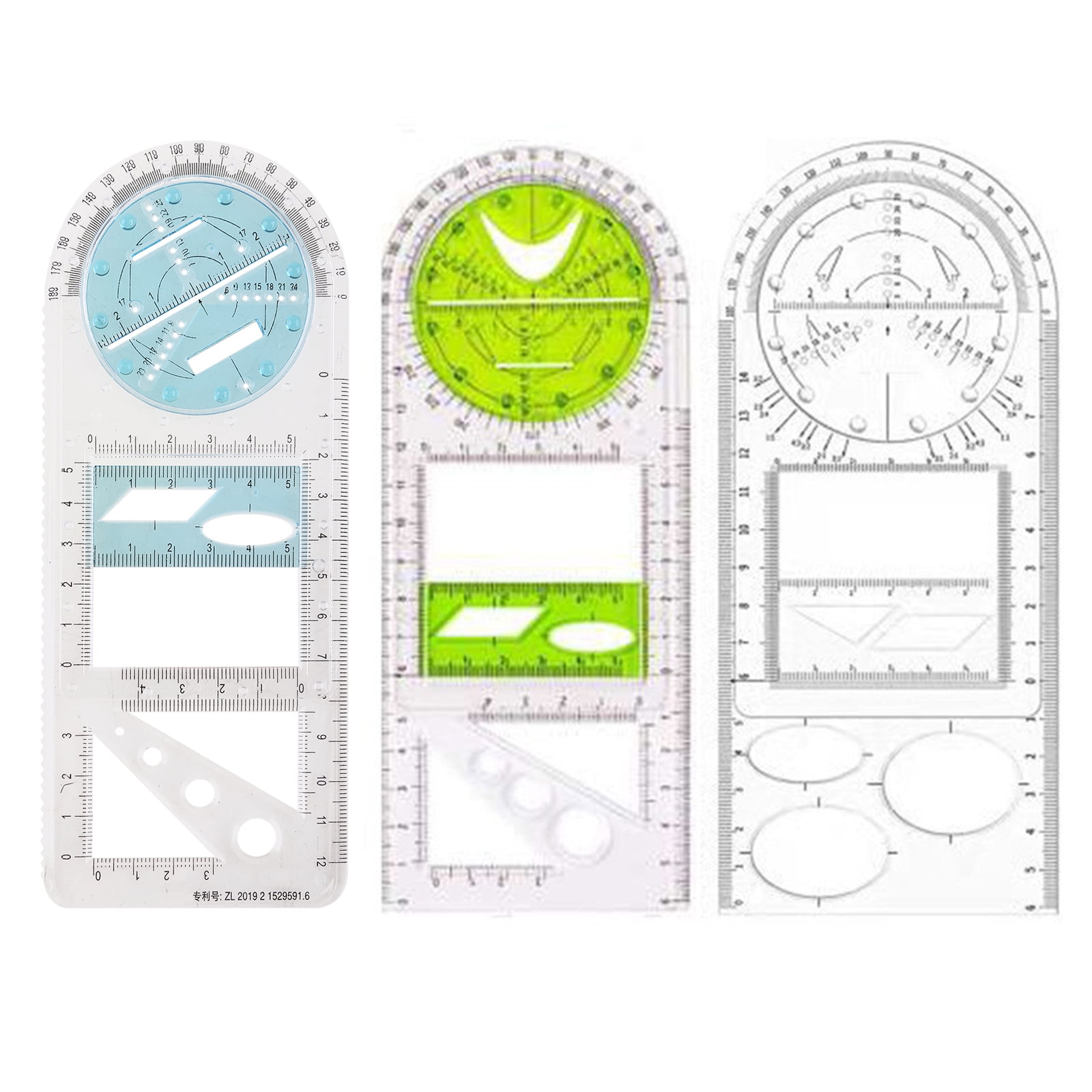 Multi-Function Drawing Rulers Set 360 Degree Round Protractor Geometric ...