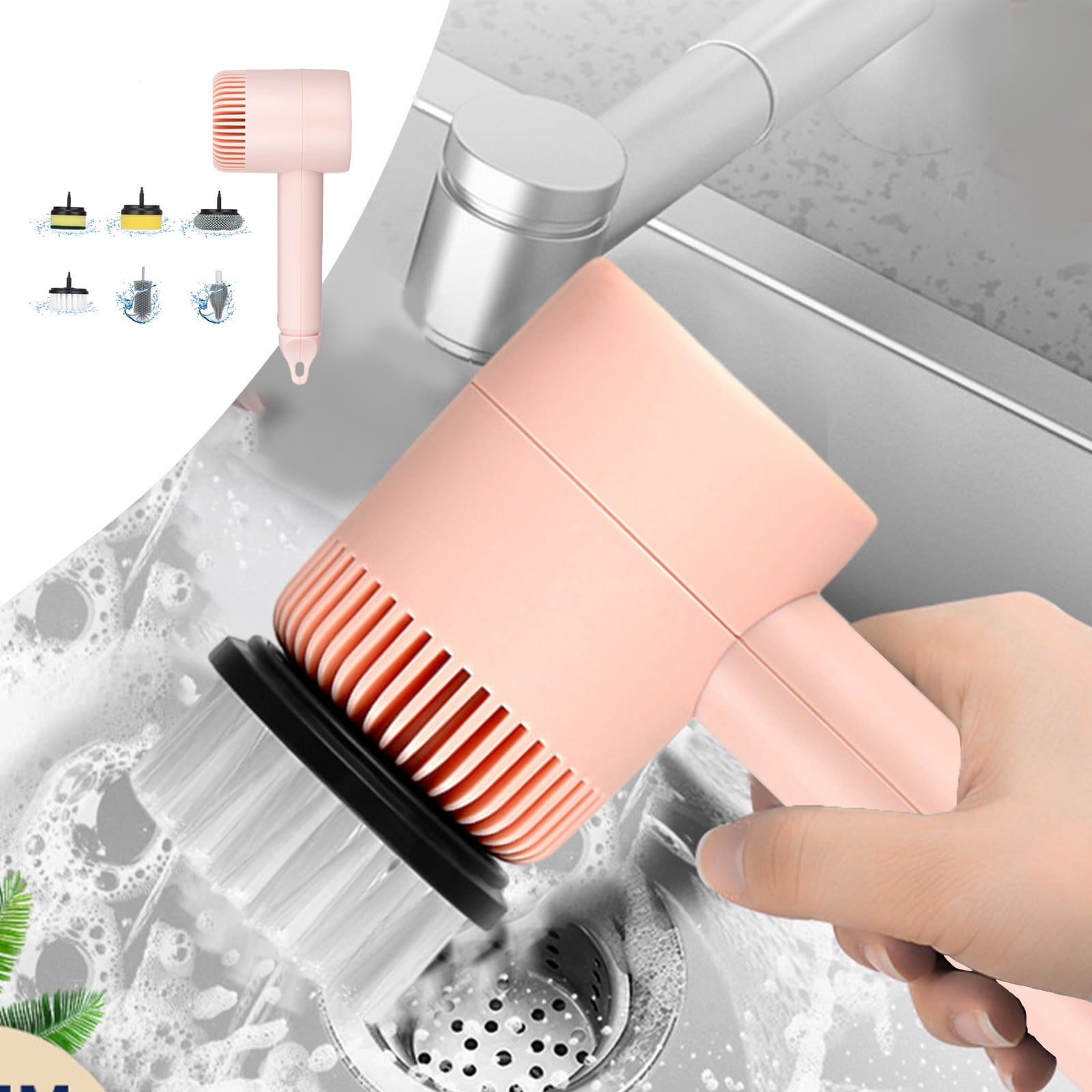 Multi-Function Electric Scrub Brush with 6 Replaceable Rotating Heads for Bathroom Kitchen ...