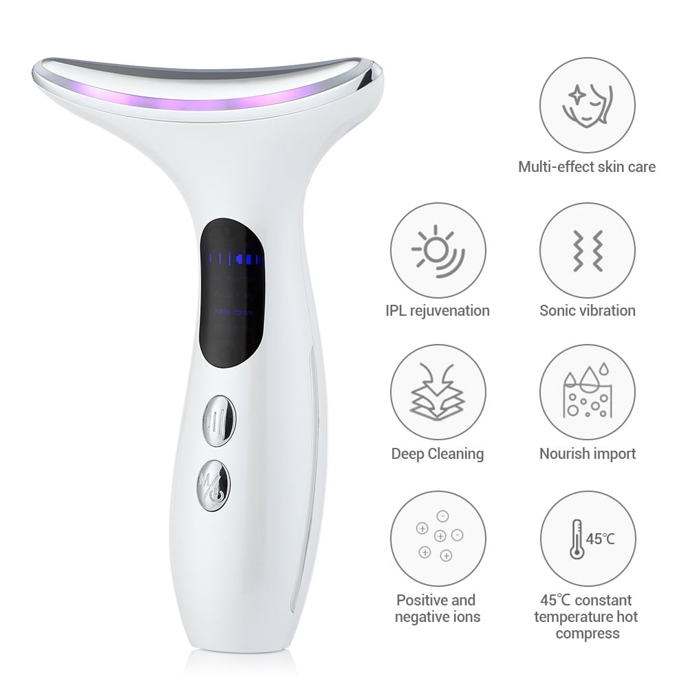 Multi-Function Facial & Neck Massager with Heat, Vibration, Red/Blue ...