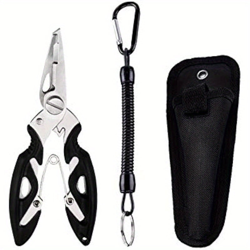Multi-Function Fishing Pliers Stainless Steel Hook Remover Split Ring Gear Accessory with Line ...