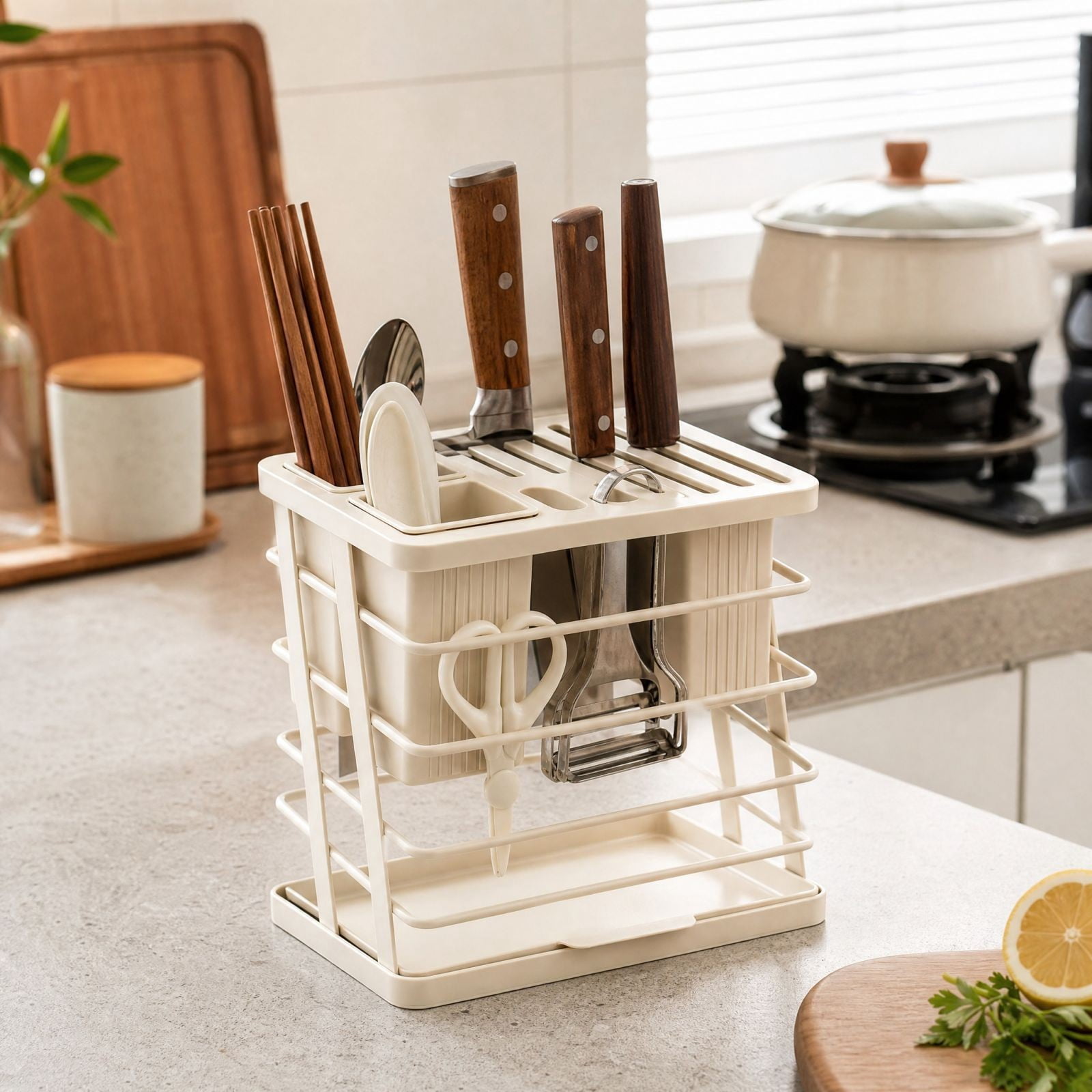 Multi-Function Knife Block for Countertop Kitchen Utensil Storage ...