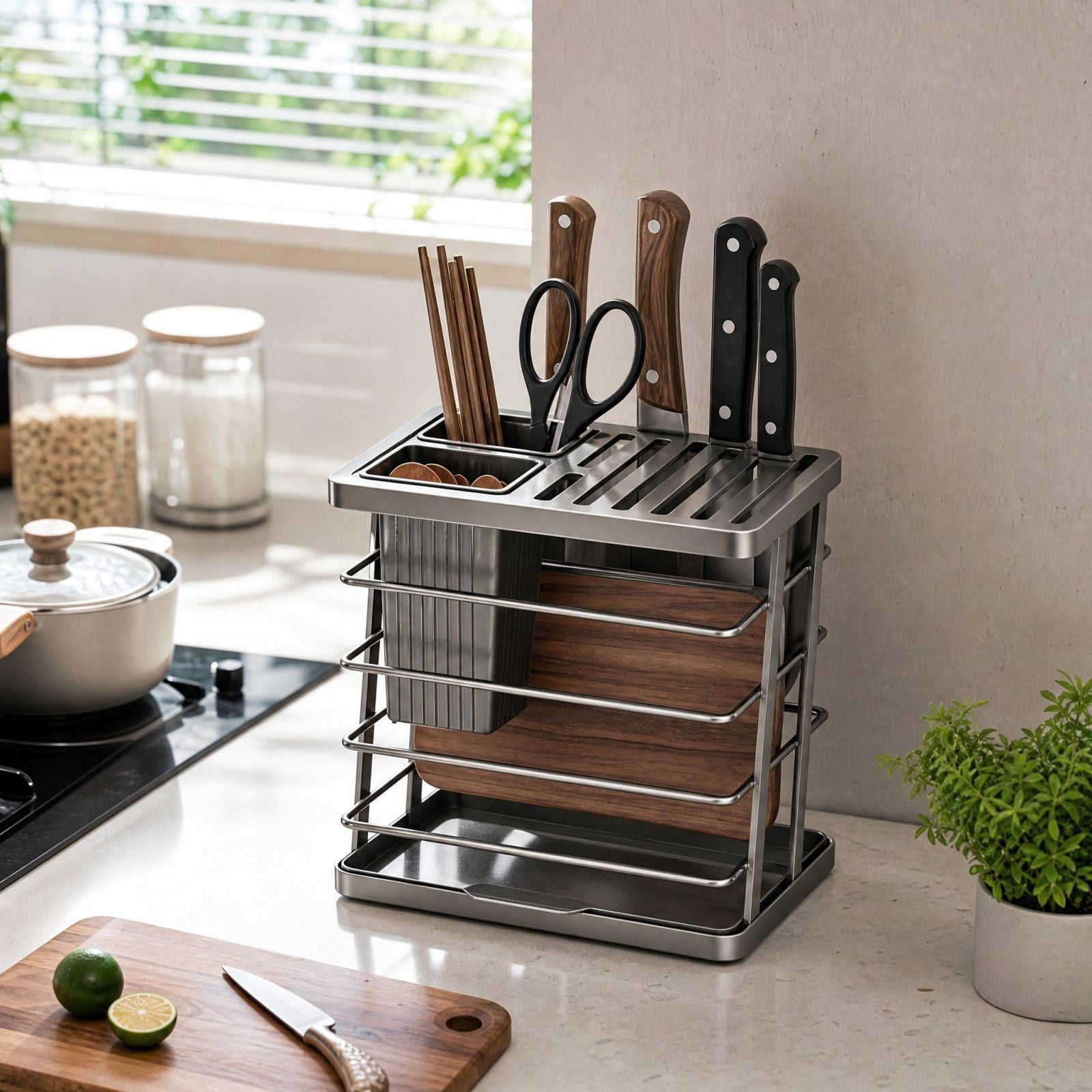 Multi-Function Knife Block for Countertop Kitchen Utensil Storage ...