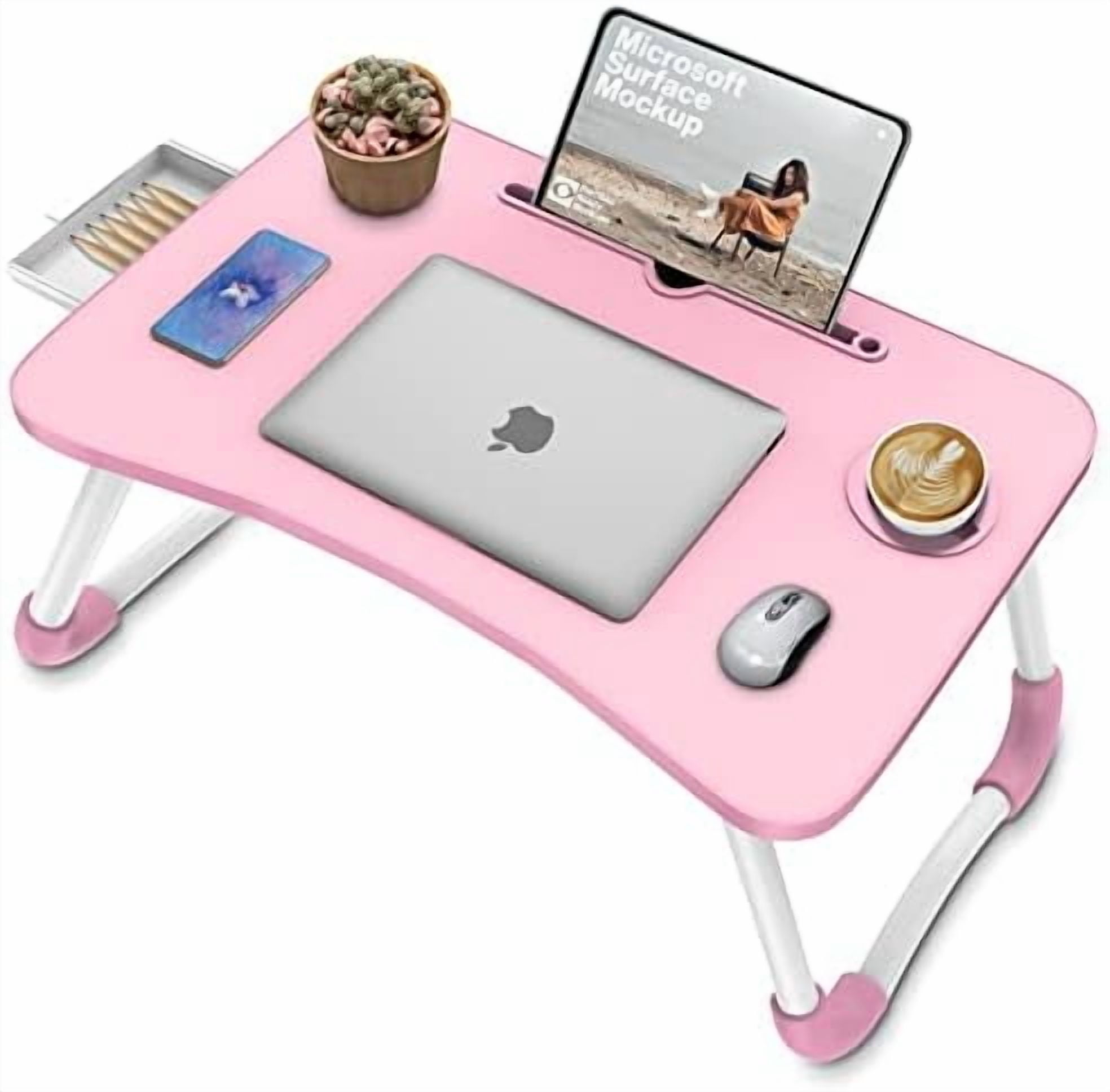 Multi-Function Laptop Bed Table with Storage Drawer and Cup Holder, Lap ...