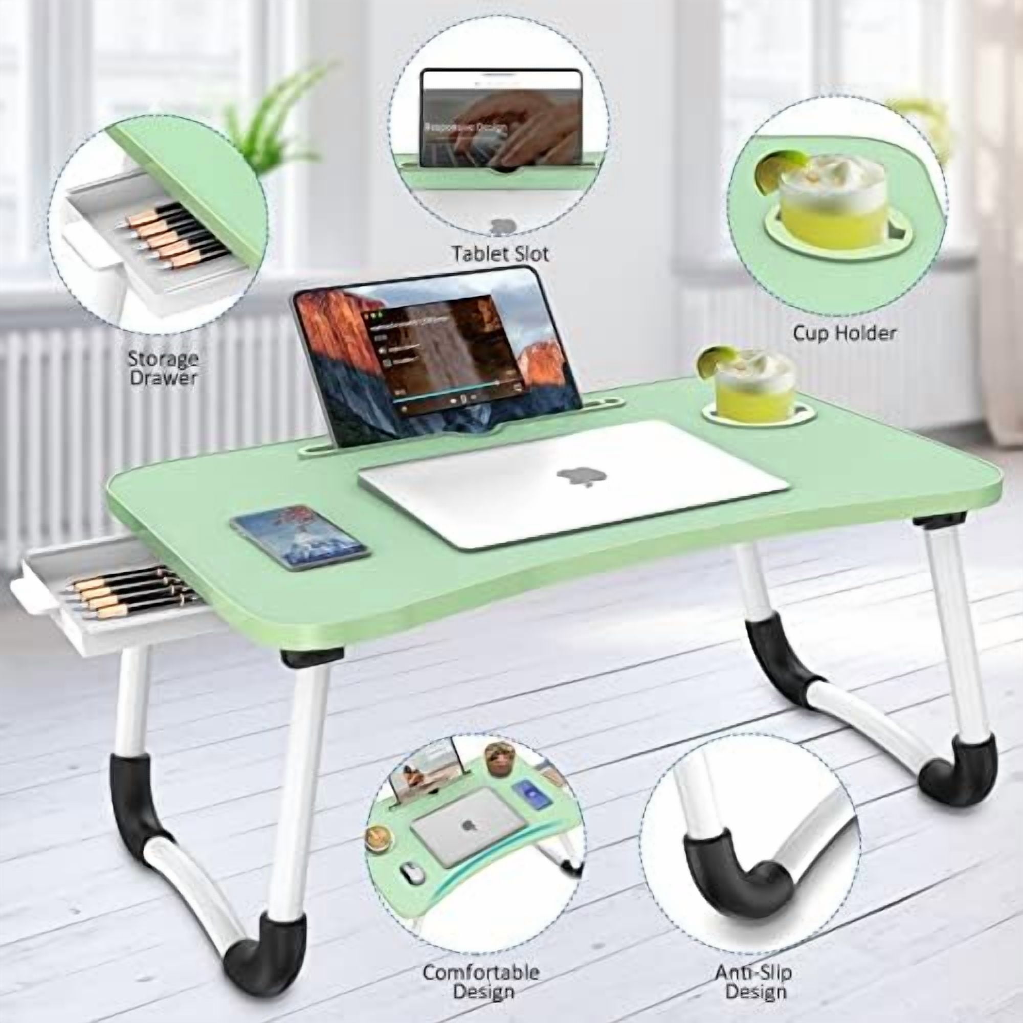 Multi-Function Laptop Bed Table with Storage Drawer and Cup Holder, Lap ...