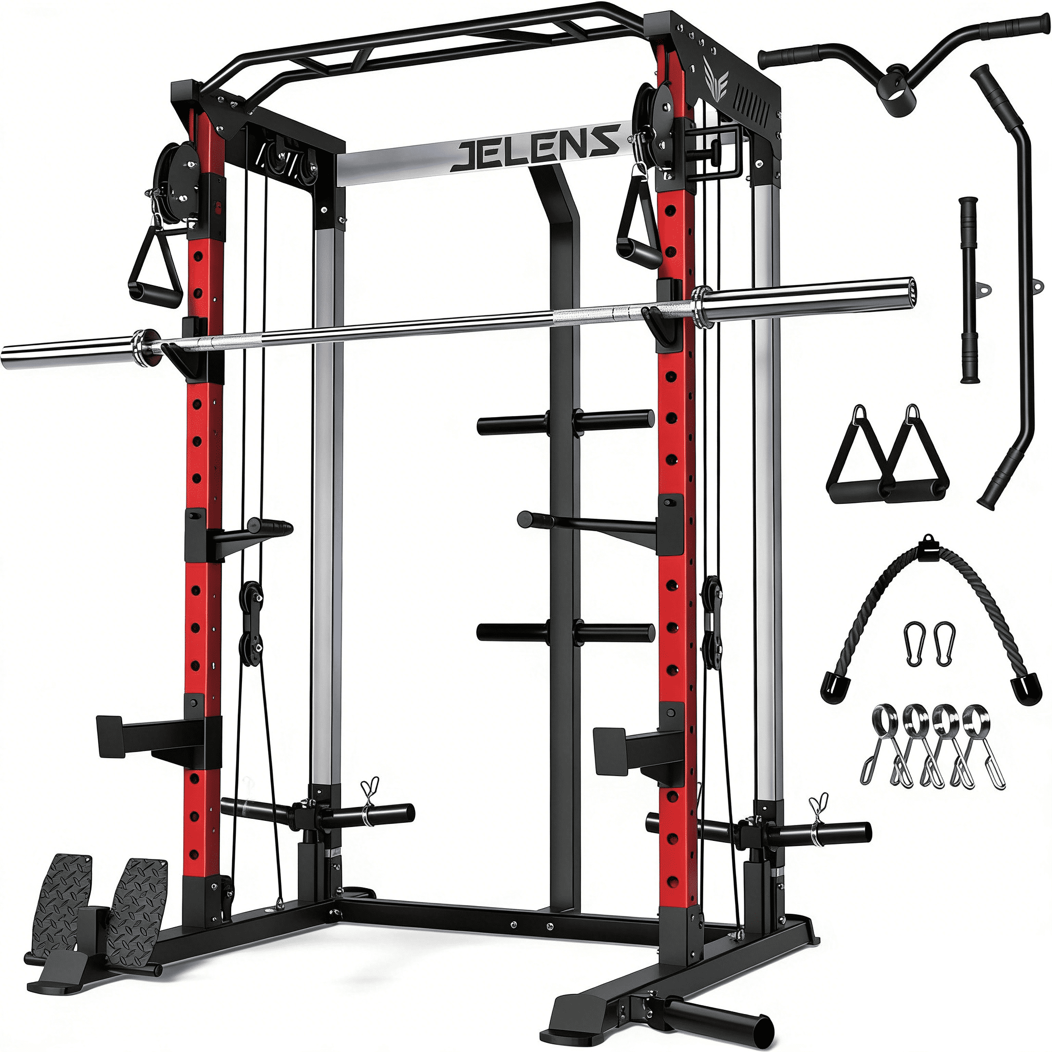 Multi-Function Power Rack Cage,2000lbs Dual Pulley Cable Crossover ...
