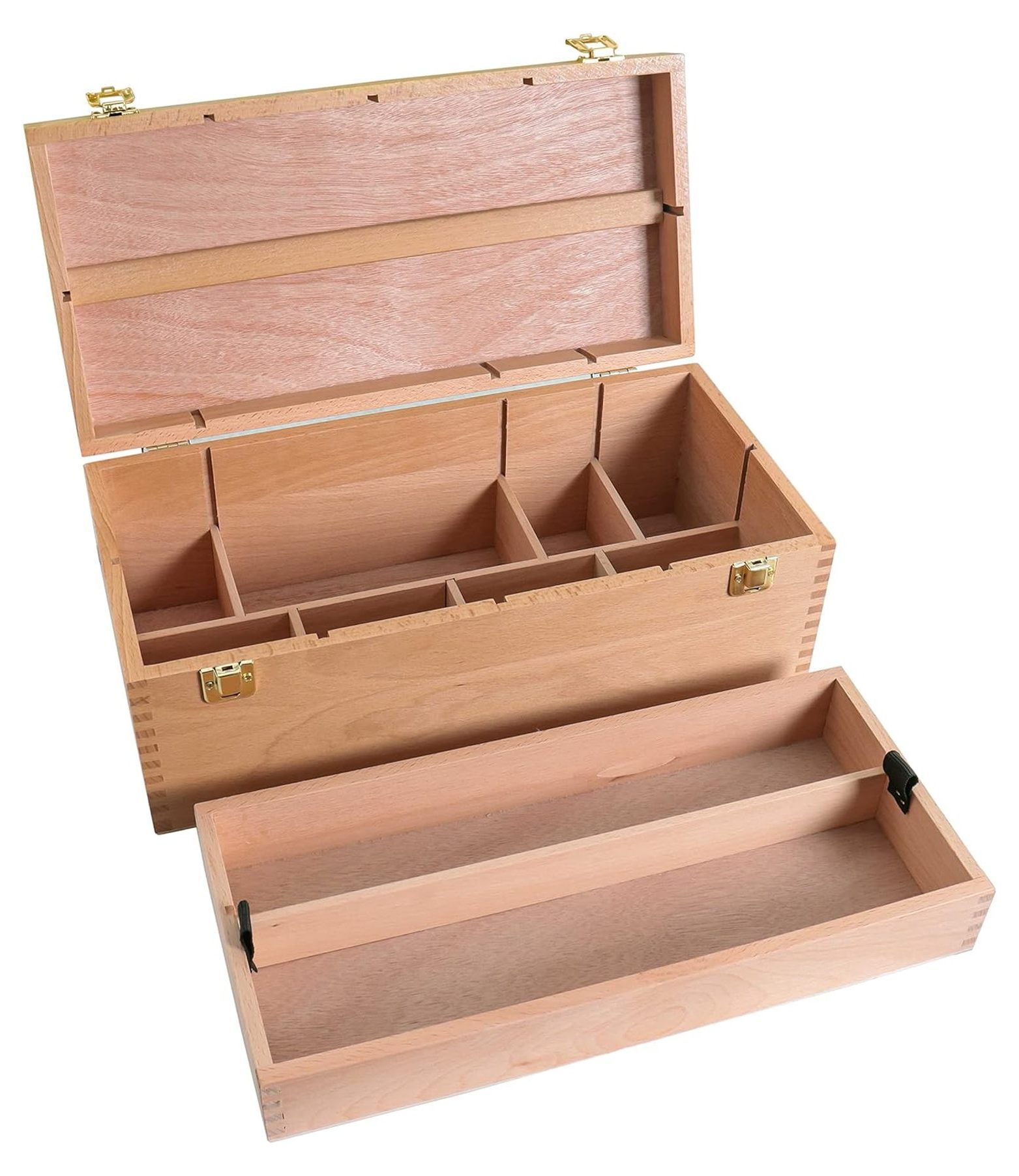Multi-Function Unfinished Beechwood Artist Tool Storage Box with ...
