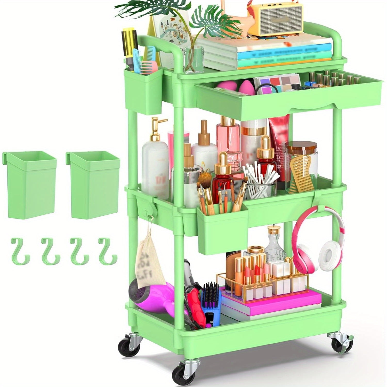 Multi-Functional 3/4-Tier Rolling Cart with Removable Drawers - Sturdy ...