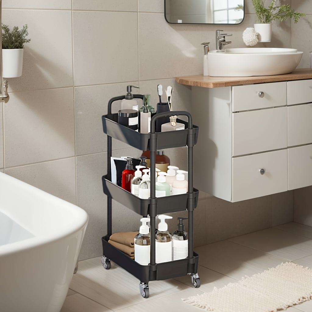 Multi-Functional Bathroom Storage Shelf | Rolling Cart with 2 Locking ...