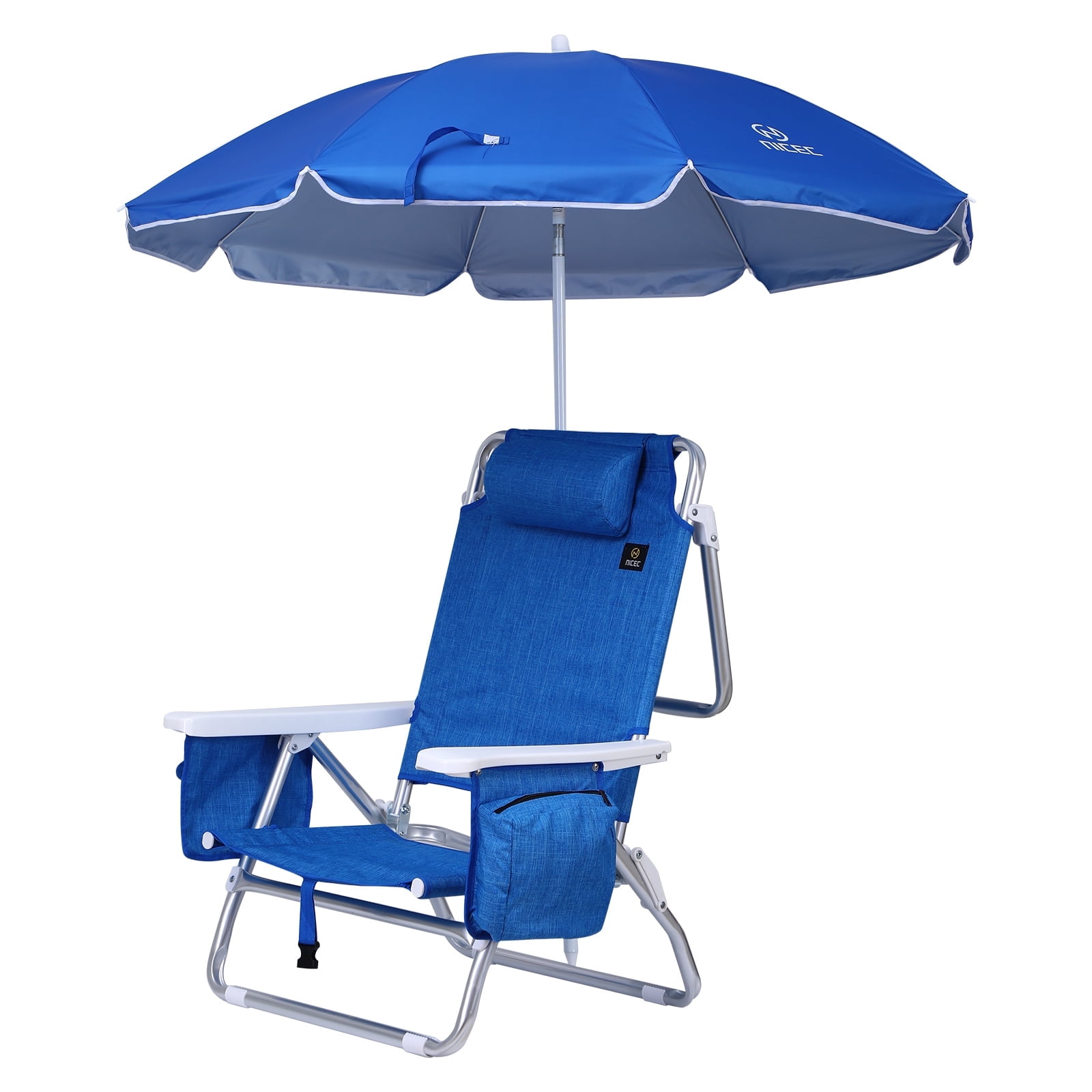 Multi-Functional Beach Chair with Cooler, Umbrella, and Cup Holder (Set ...
